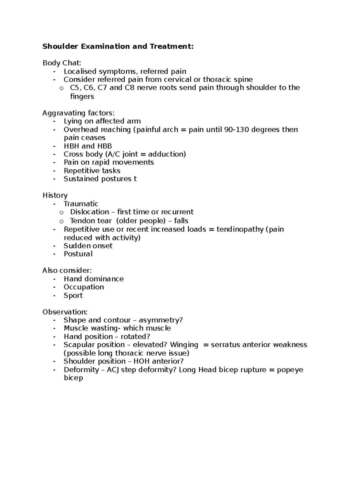 Week 9 Shoulder - Shoulder Examination and Treatment: Body Chat ...