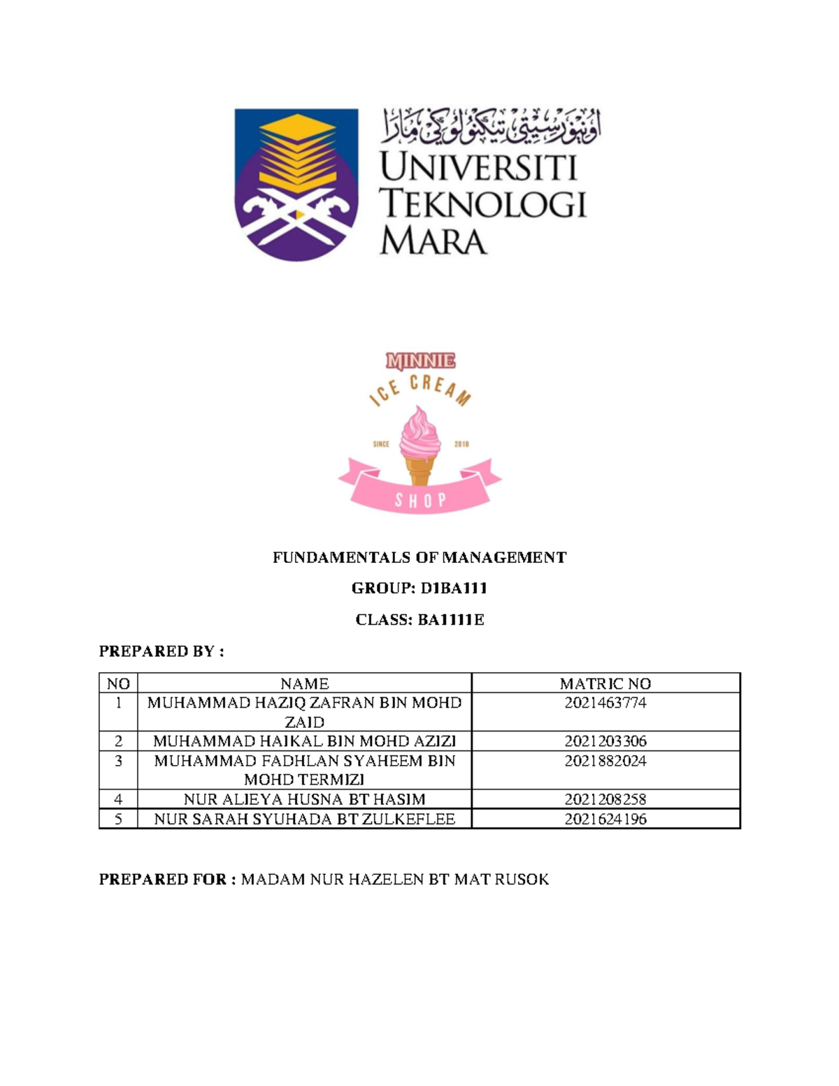 Assignment Group MGT 162 - FUNDAMENTALS OF MANAGEMENT GROUP: D1BA CLASS ...