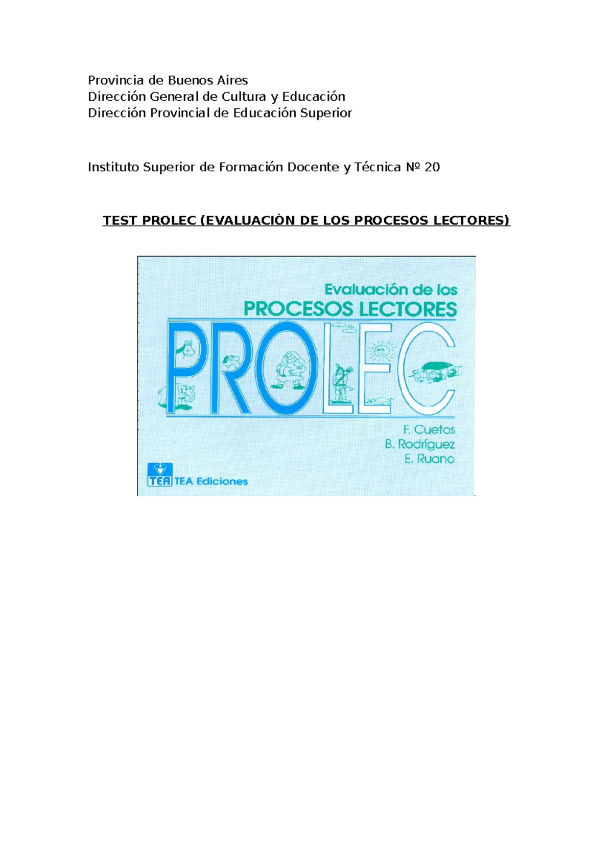 Prolec TEST - Bateria de evaluacion de los procesos lectores de lo ...
