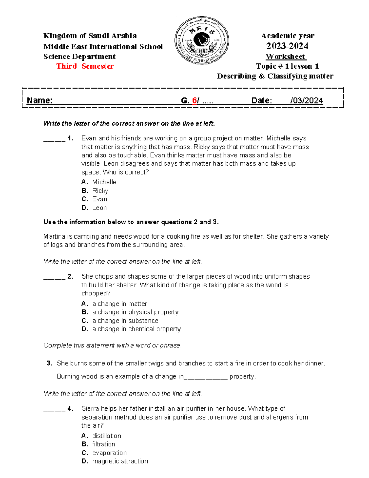 T1 L1 worksheet - Kingdom of Saudi Arabia Academic year Middle East ...