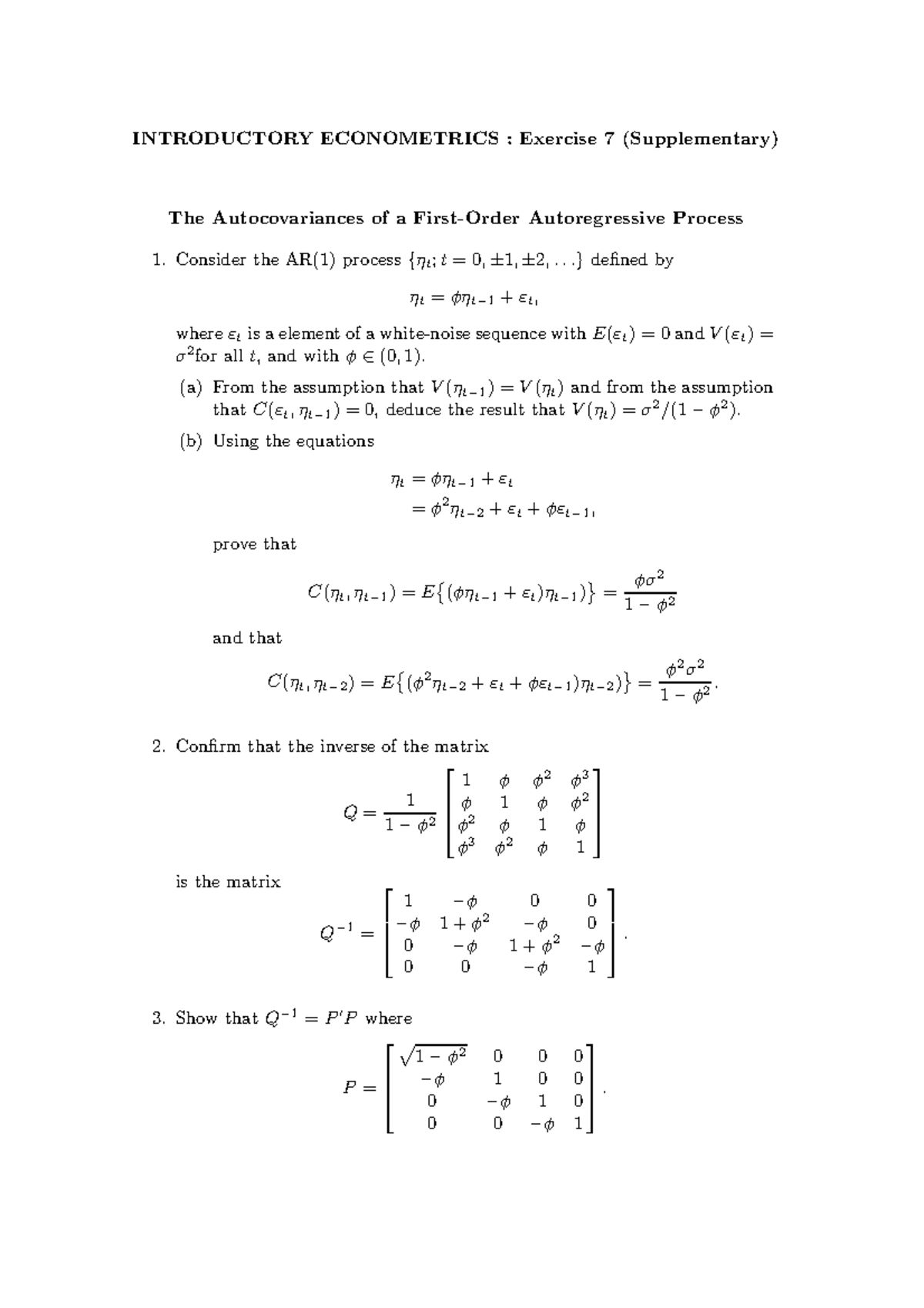 E7-93 - Econometric practice questions. - INTRODUCTORY ECONOMETRICS : Exercise 7 (Supplementary ...