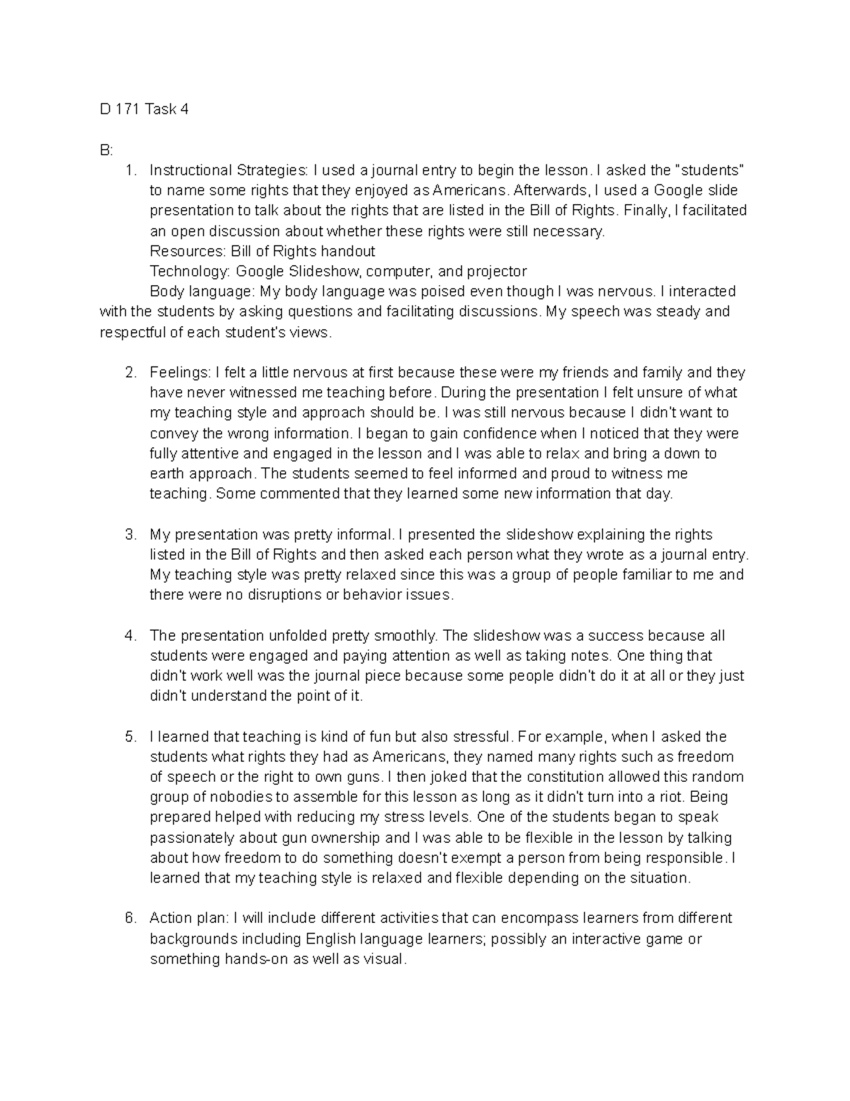 D171 Task 4 - passed performace assessmet - D 171 Task 4 B: 1 ...