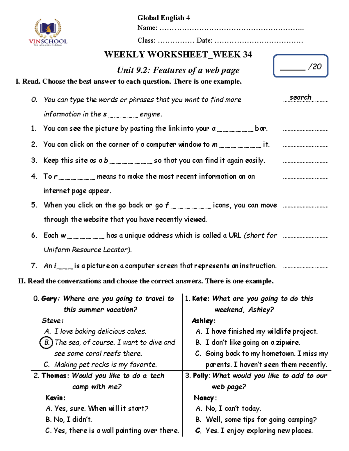 S4 W34 Weekly Worksheet - Global English 4 Name: - Studocu