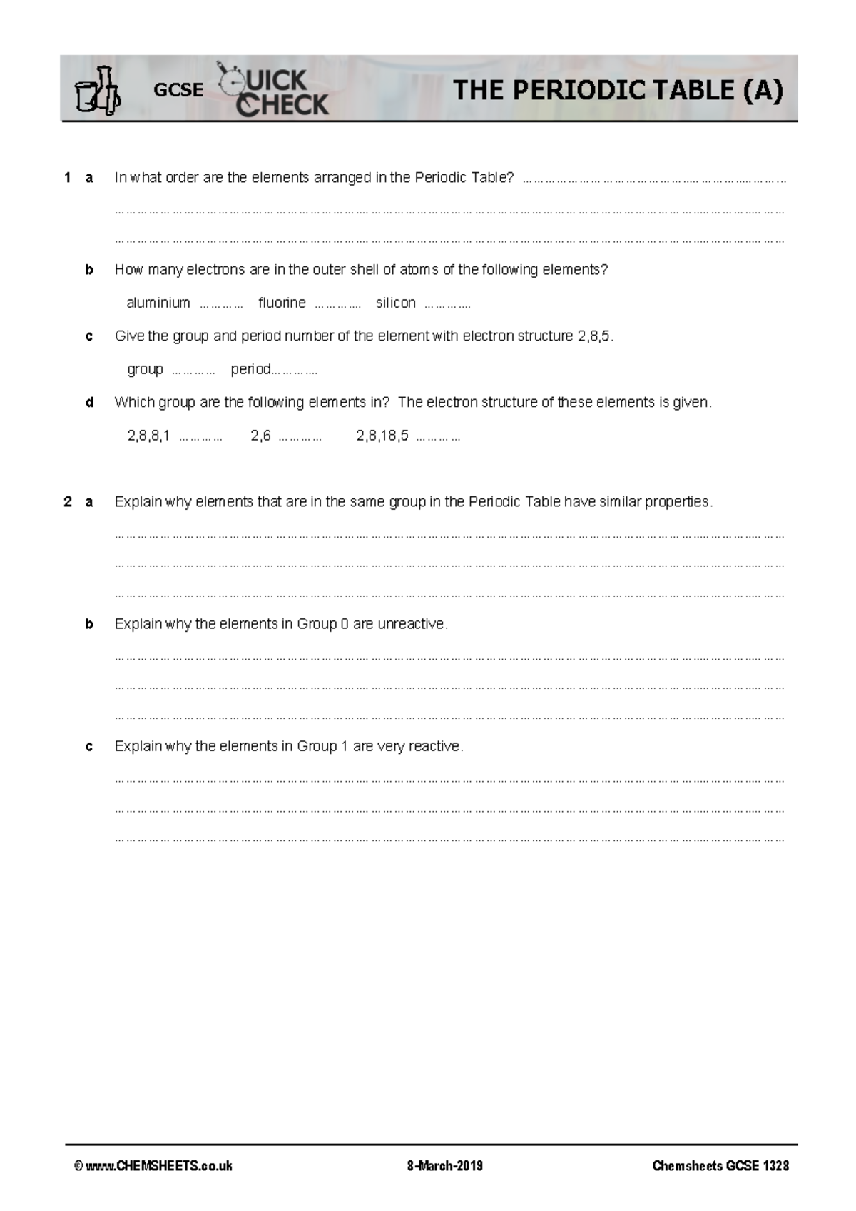 QC Periodic Table A - Chemistry - © CHEMSHEETS.co 8 - March- 2019 ...
