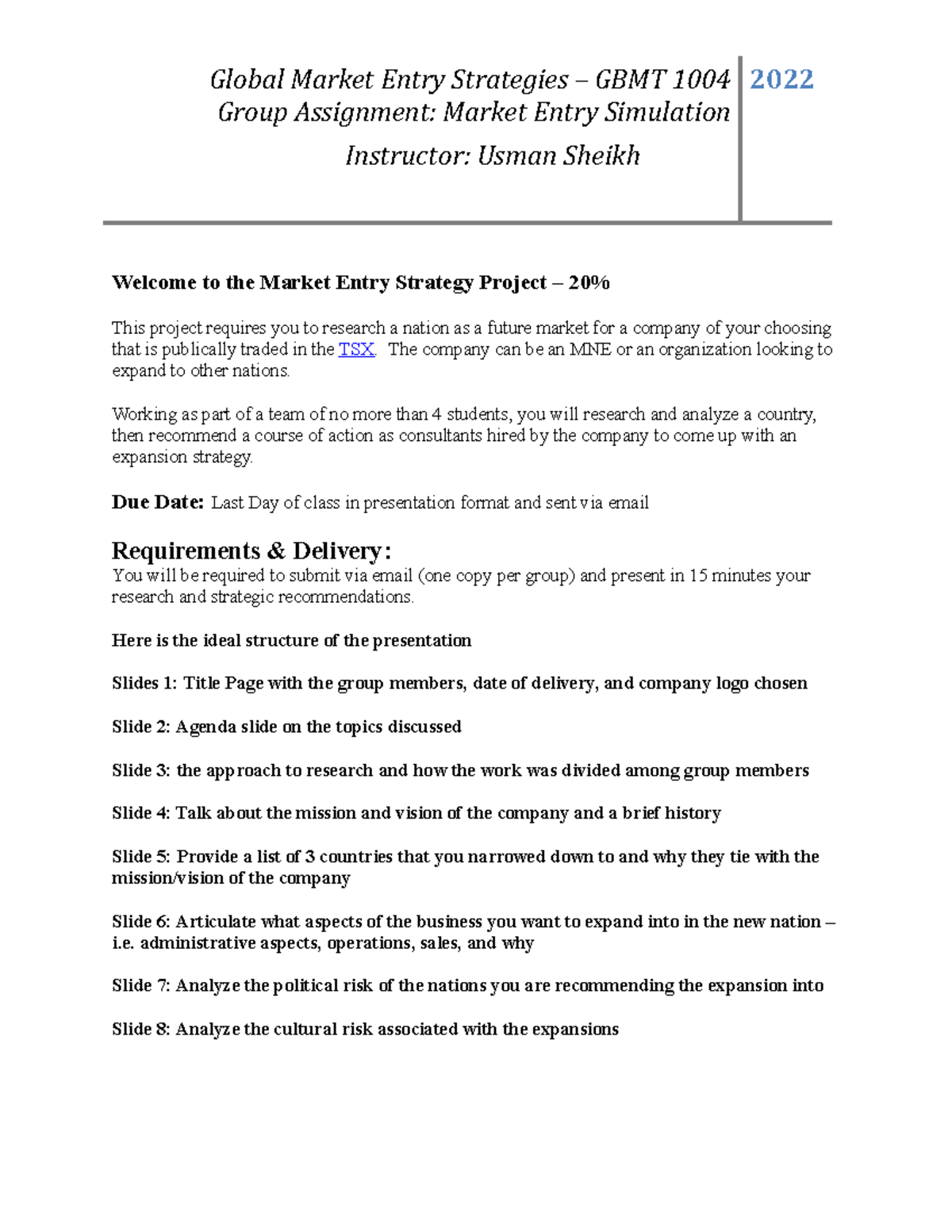 GBMT Market Entry Simulation Assignment - Student - Global Market Entry ...