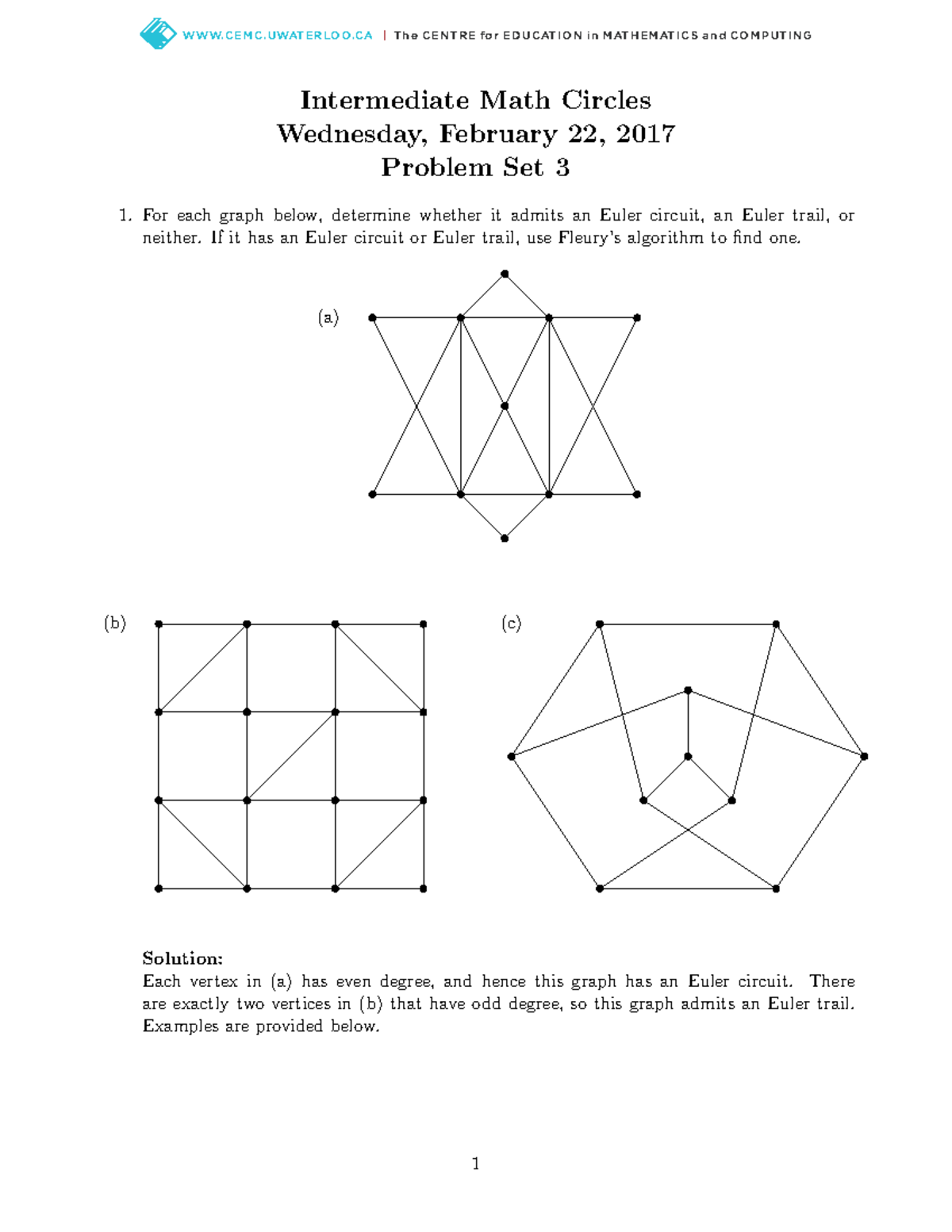 Graph Theory 3solutions Intermediate Math Circles Wednesday February