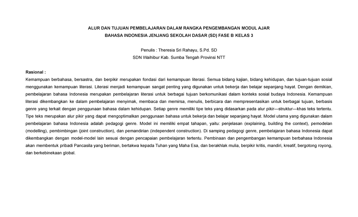 ATP Bindo Kurikulum Merdeka - ALUR DAN TUJUAN PEMBELAJARAN DALAM RANGKA PENGEMBANGAN MODUL AJAR ...