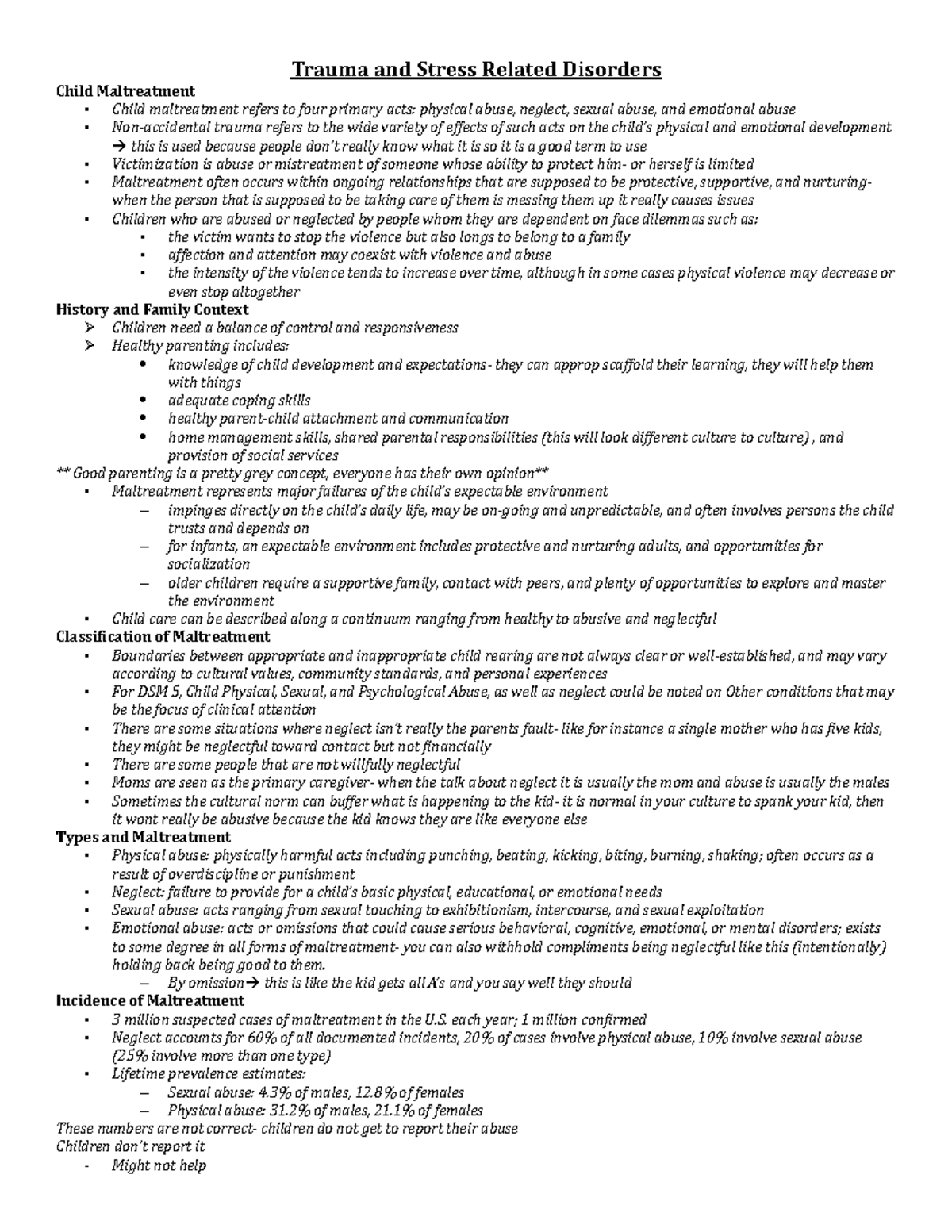 Lecture notes, Trauma and Stress Related Disorders - Trauma and Stress ...