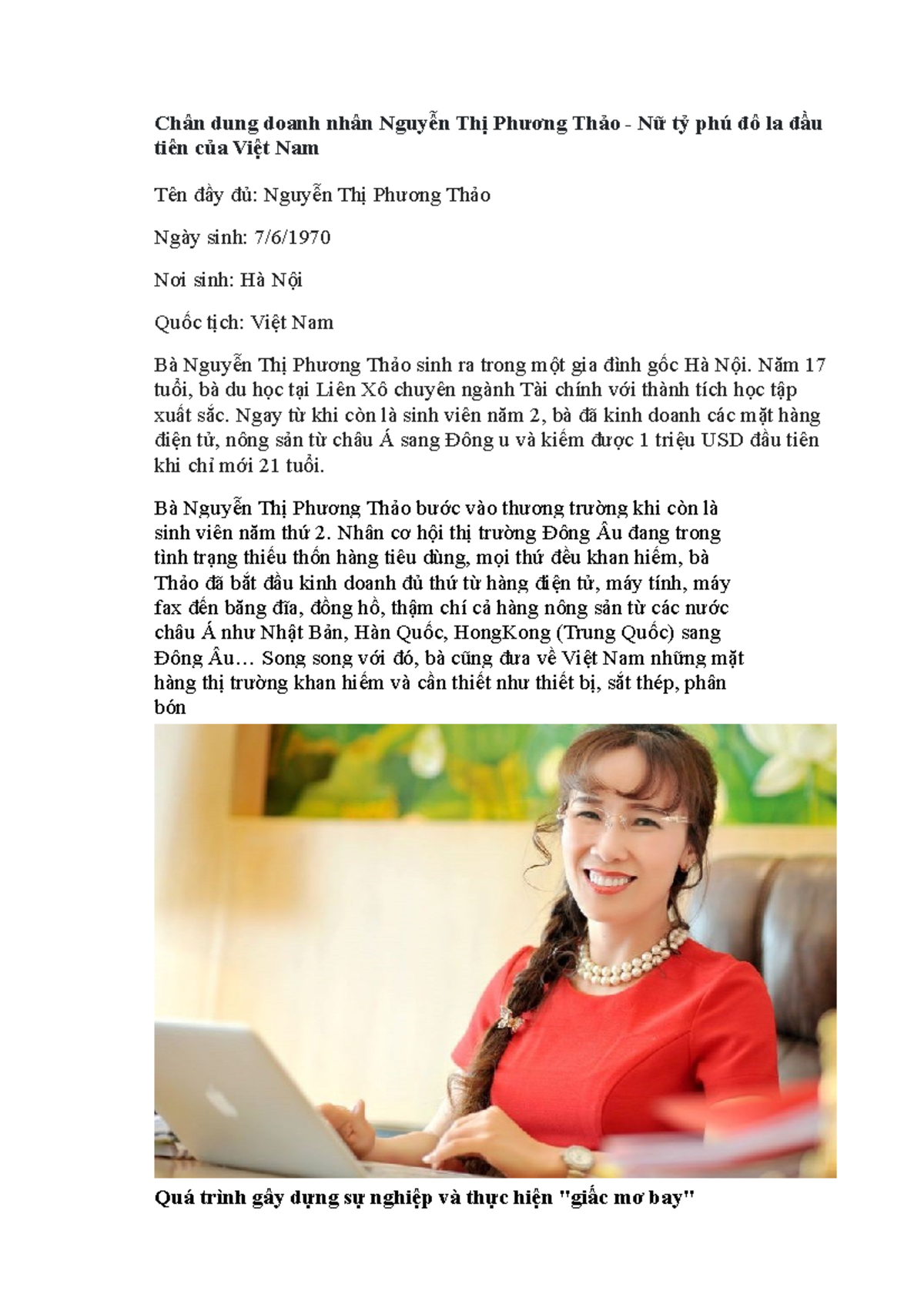 Chân dung doanh nhân Nguyễn Thị Phương Thảo - Chân dung doanh nhân Nguyễn Thị Phương Thảo - Nữ ...