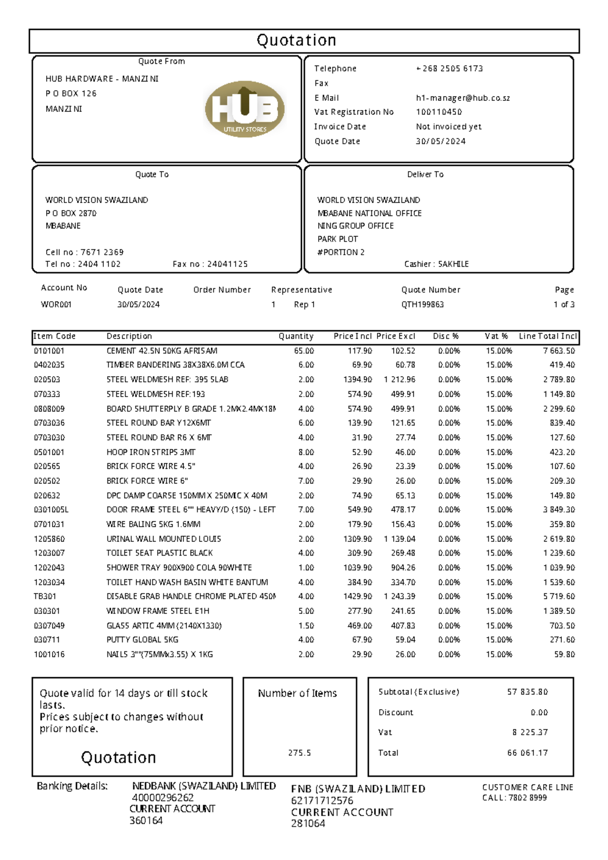 QTH199863 - business practicals - P O BOX 2870 MBABANE Quotation HUB ...