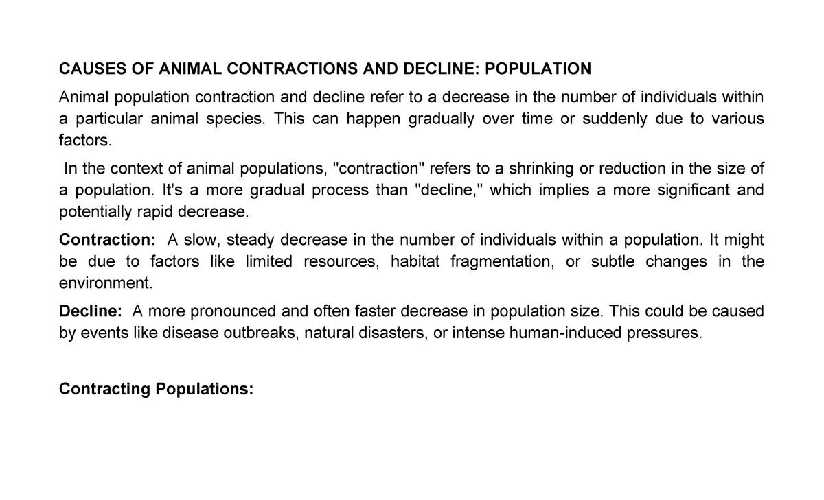 Causes OF Animal Contractions AND Decline - CAUSES OF ANIMAL ...