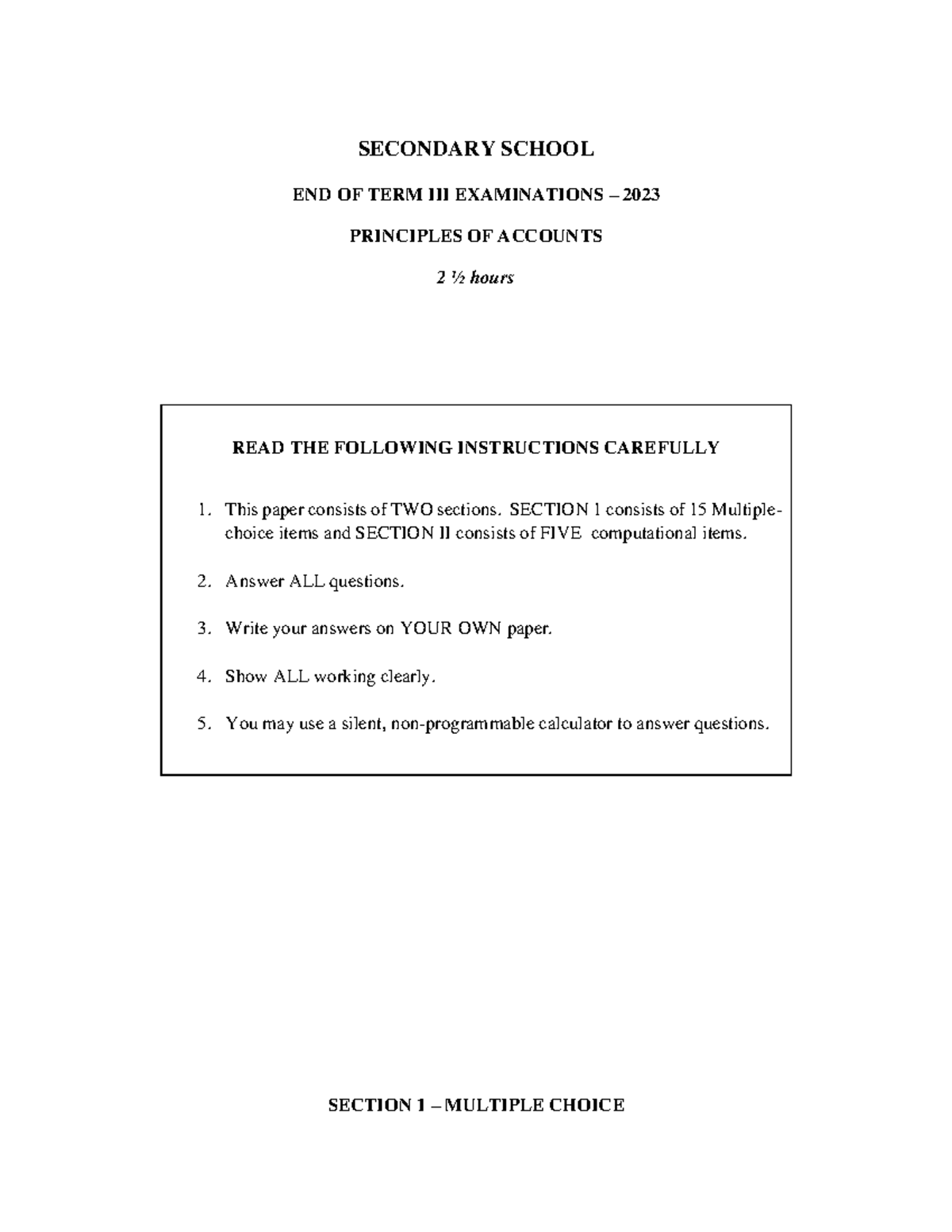 FORM 4 P.O.A. END OF TERM TEST - SECONDARY SCHOOL END OF TERM III ...
