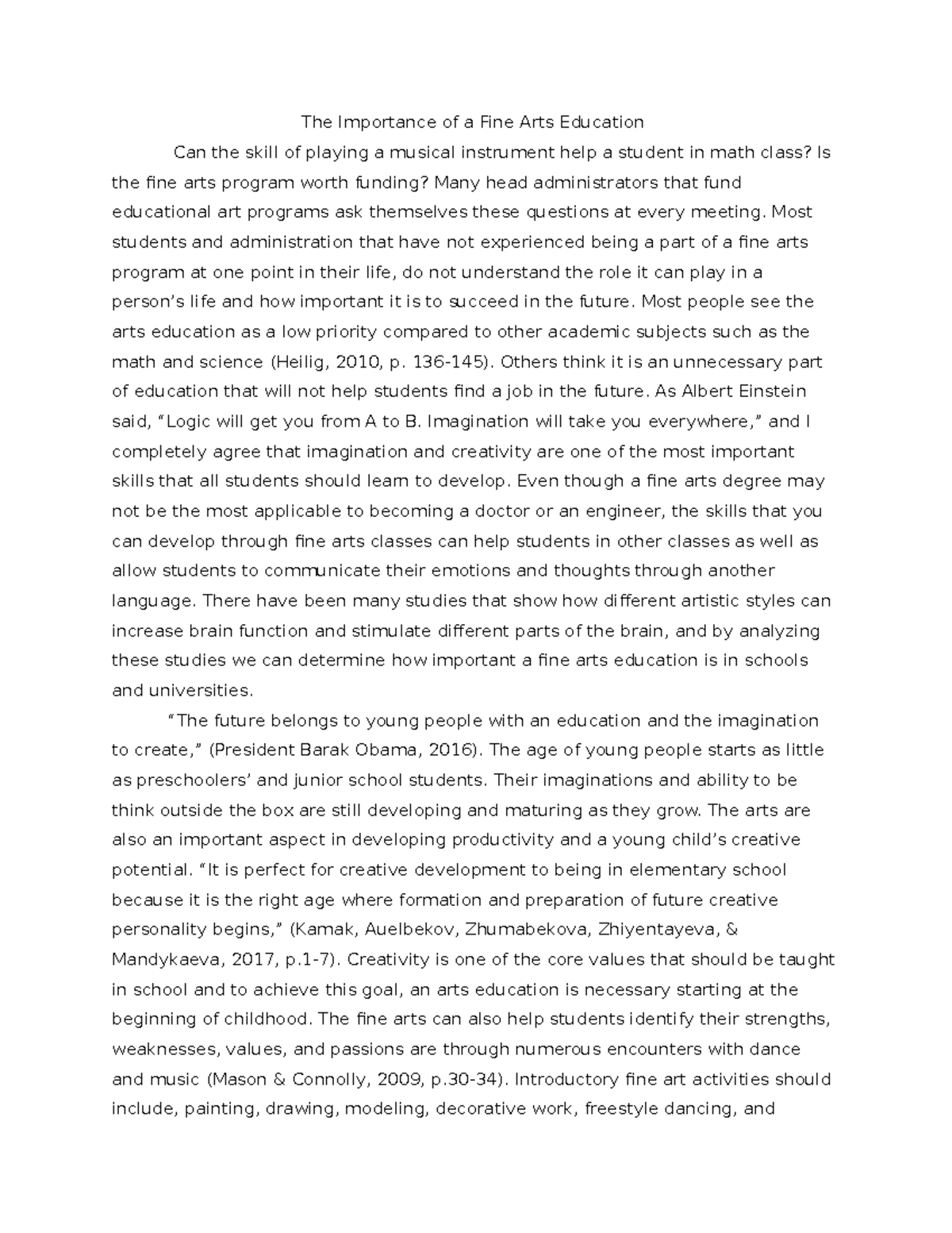 Speech #1 - The Importance of a Fine Arts Education Can the skill of ...