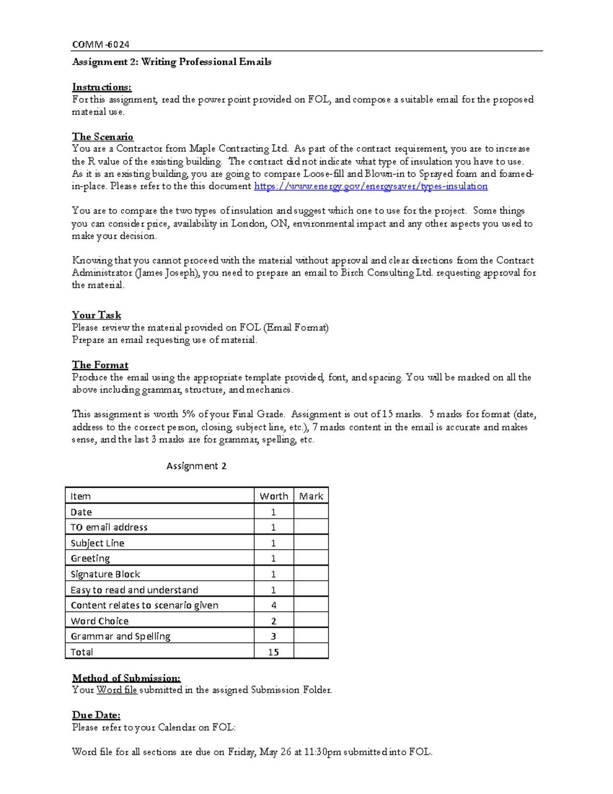 COMM-6024 Assignment 2 23S - COMM- 6024 Assignment 2: Writing Professional Emails Instructions ...