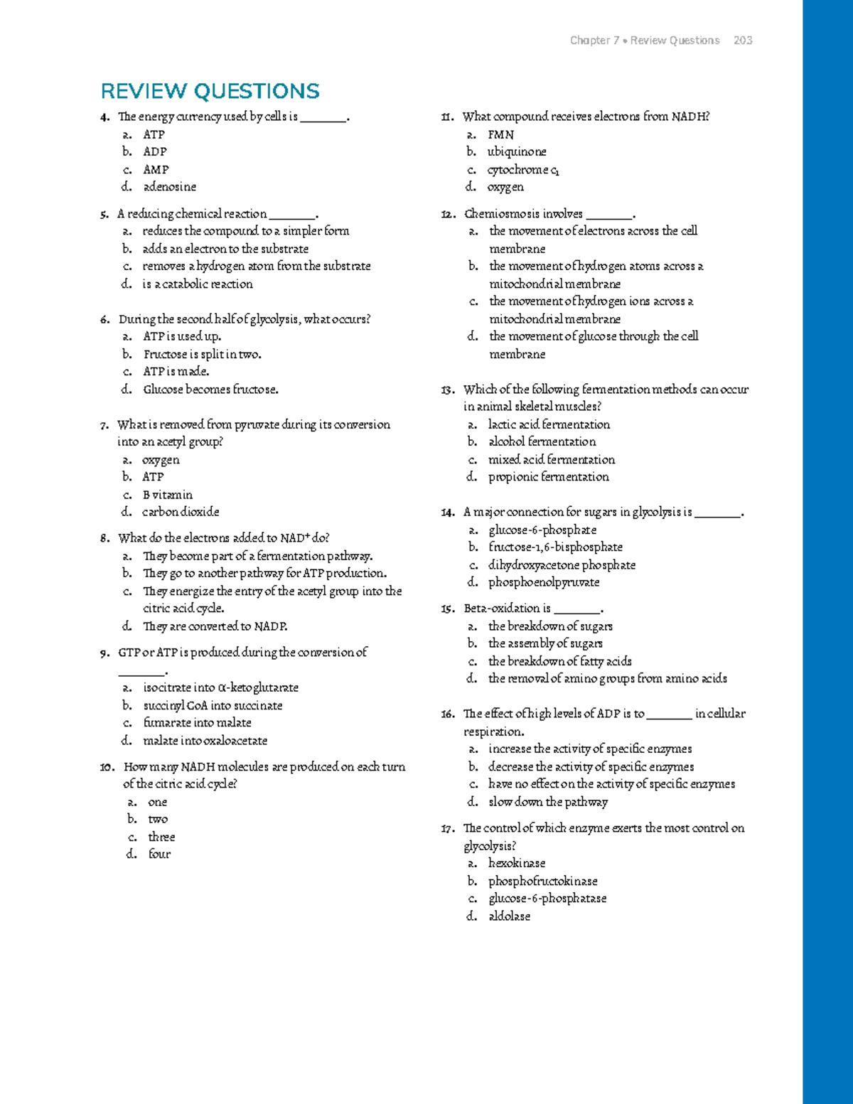 Chapter 7 Cellular Respiration Part 12 - REVIEW QUESTIONS The energy ...