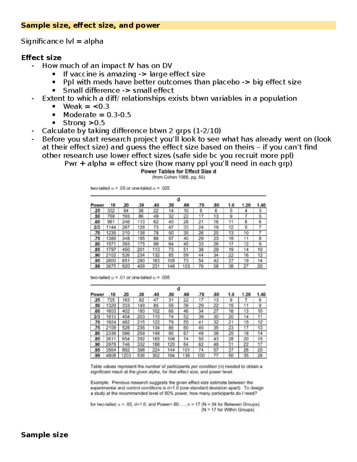 7 Sample Size Effect Size And Power Sample Size Effect Size And Power Significance Lvl