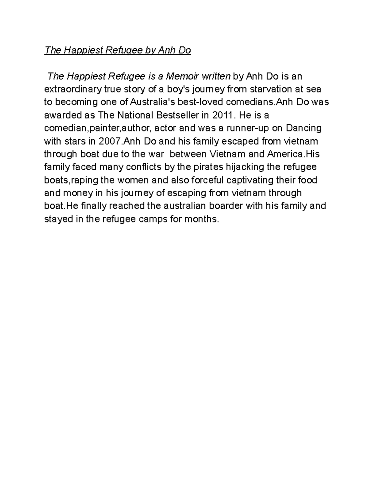 Reflective Journal-3 English - The Happiest Refugee by Anh Do The ...