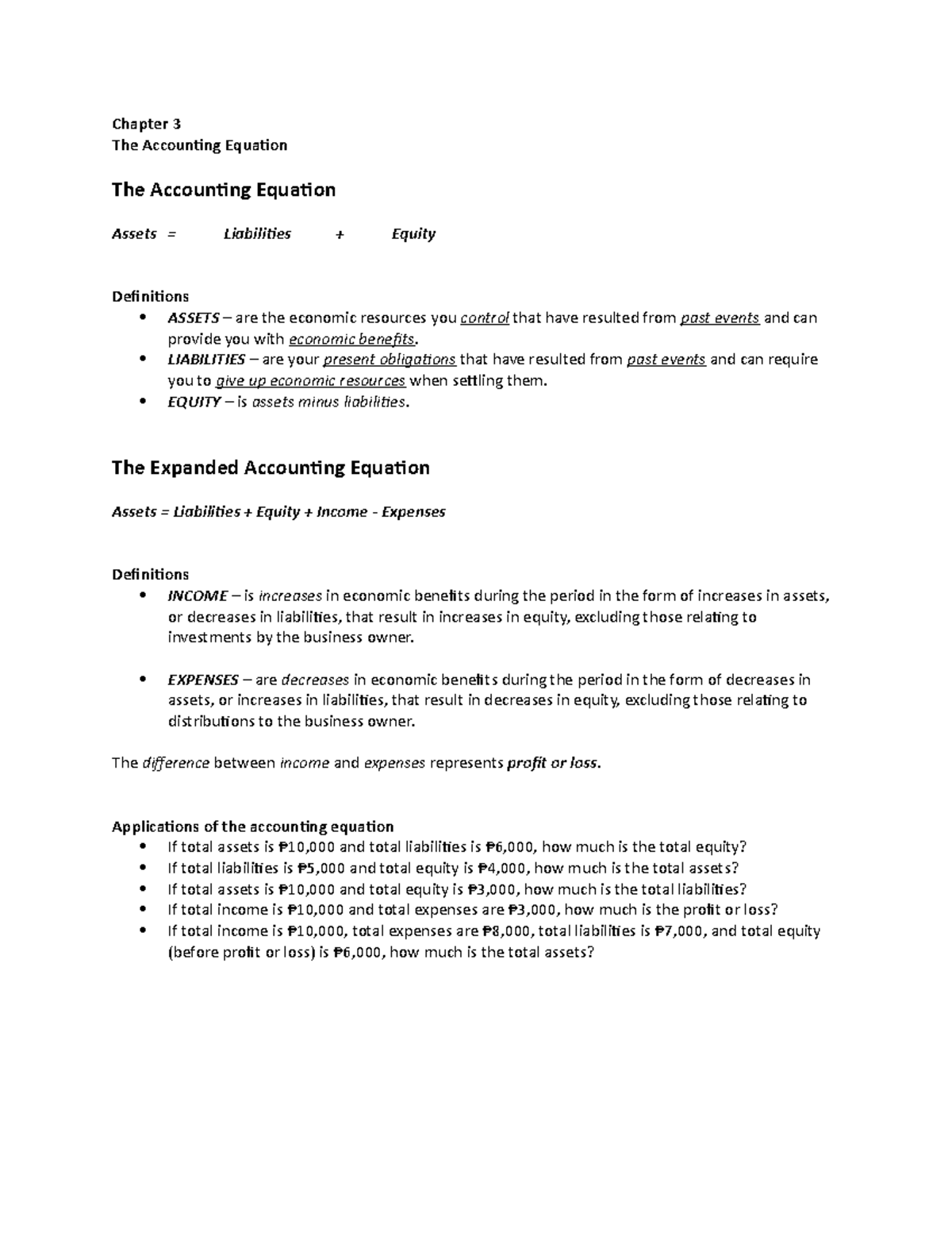 FINANCIAL ACCOUNTING Chapter 3 Chapter 3 The Accounting Equation The