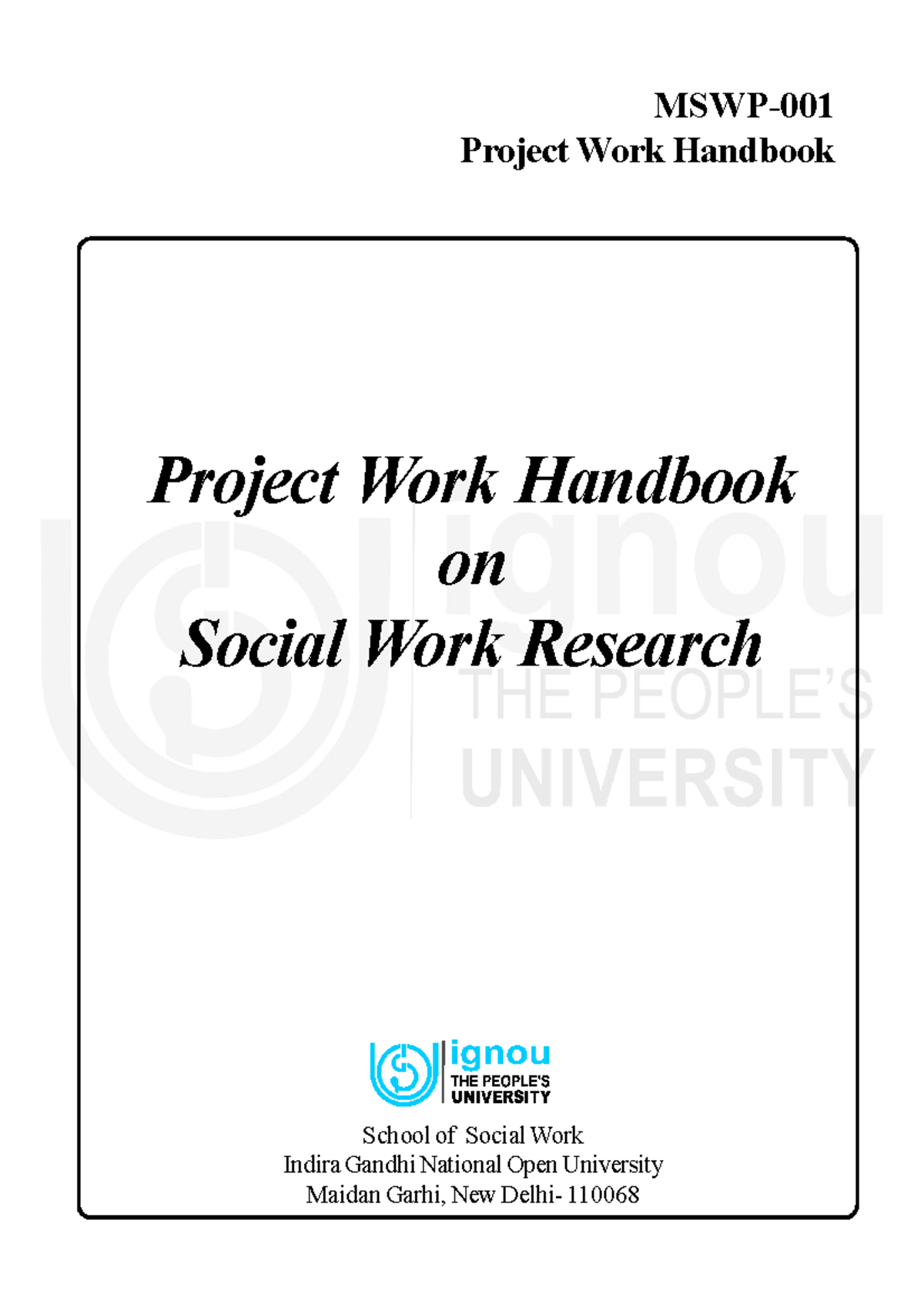 MSWP-001 - Project Work Handbook on Social Work Research MSWP- Project ...
