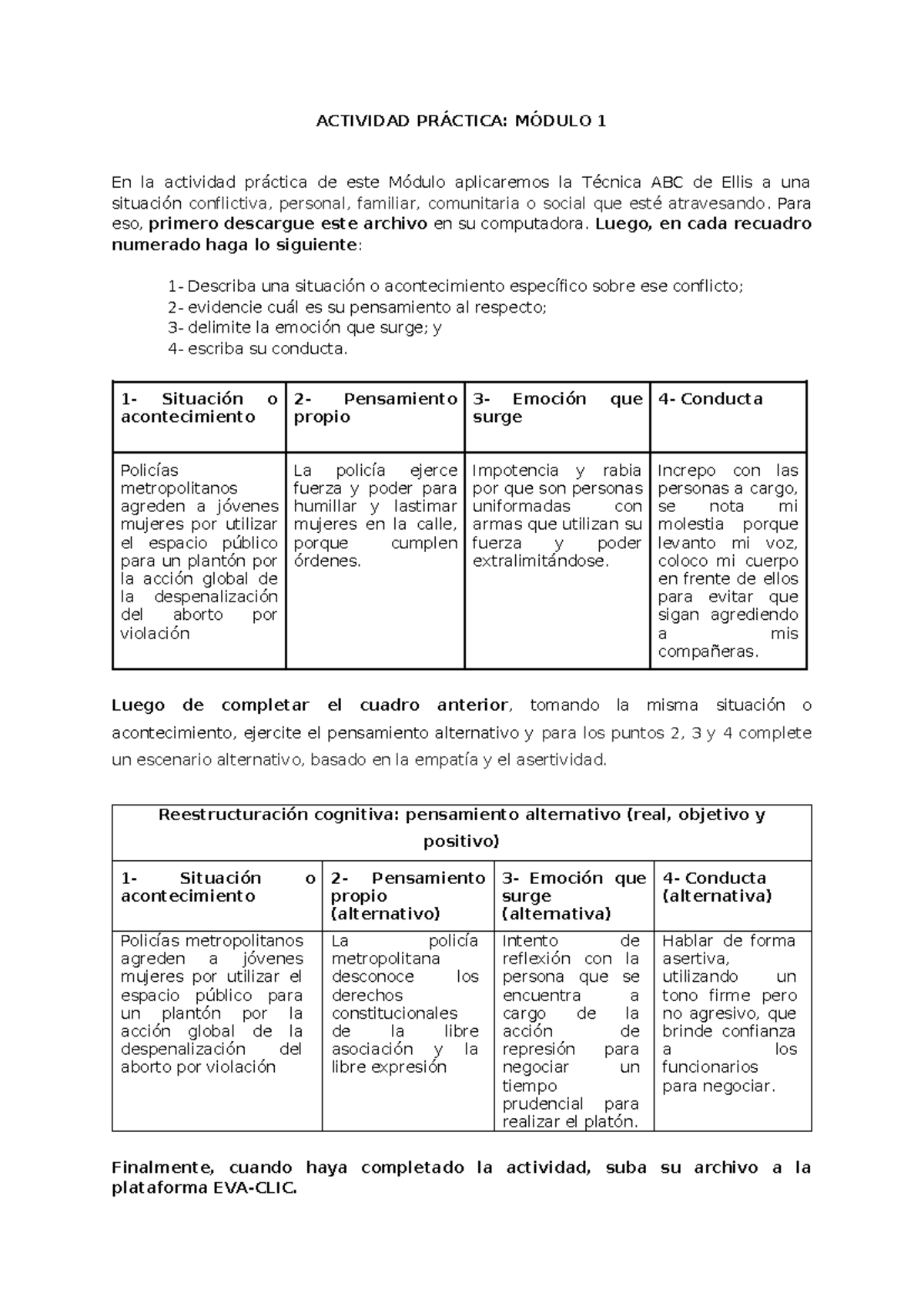 Consigna actividad práctica M1 - ACTIVIDAD PRÁCTICA: MÓDULO 1 En la actividad práctica de este ...