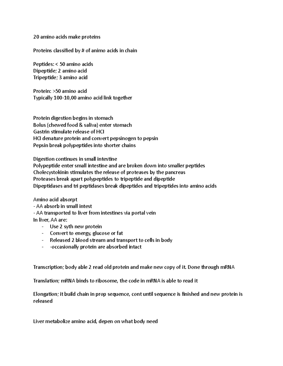 10:12 Nutrit class notes - 20 amino acids make proteins Proteins ...