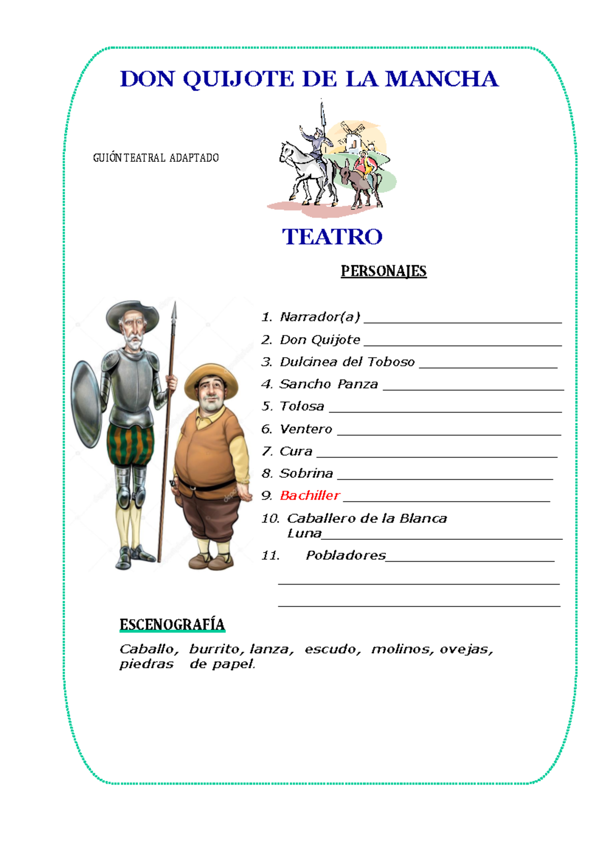Teatro DON Quijote 2 A actualizado - GUIÓN TEATRAL ADAPTADO PERSONAJES ...