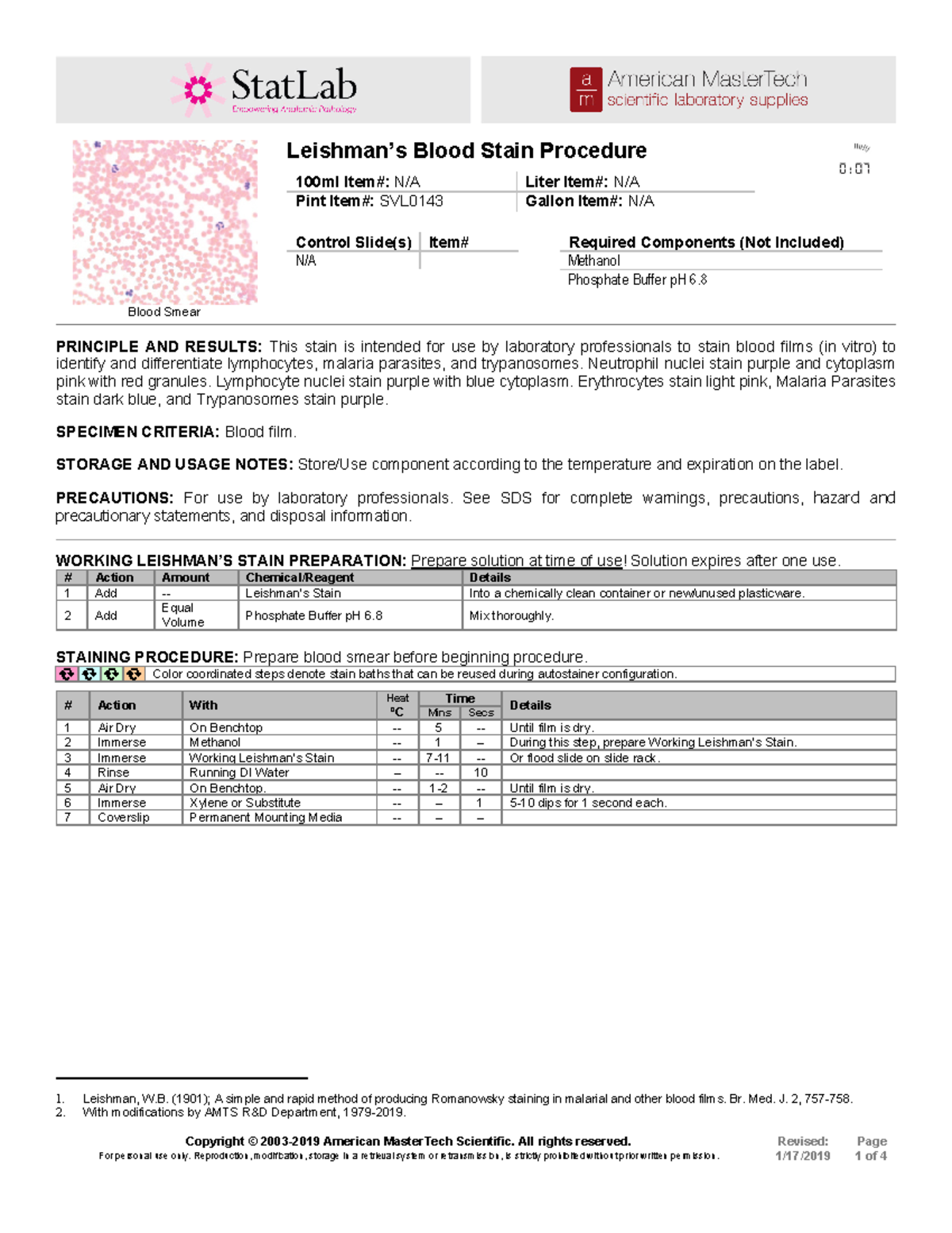 Svl01 - Leishman staining method - Leishman, W. (1901); A simple and ...