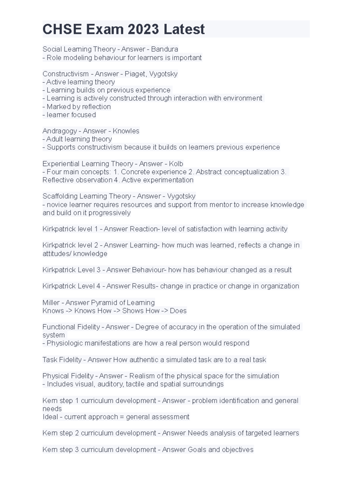 CHSE Exam 2023 Latest - Social Learning Theory - Answer - Bandura Role ...