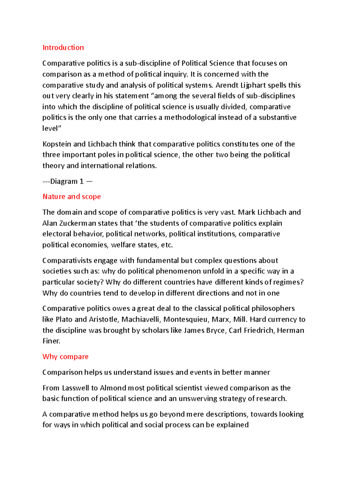 Cgp notes of class - Introduction Comparative politics is a sub ...