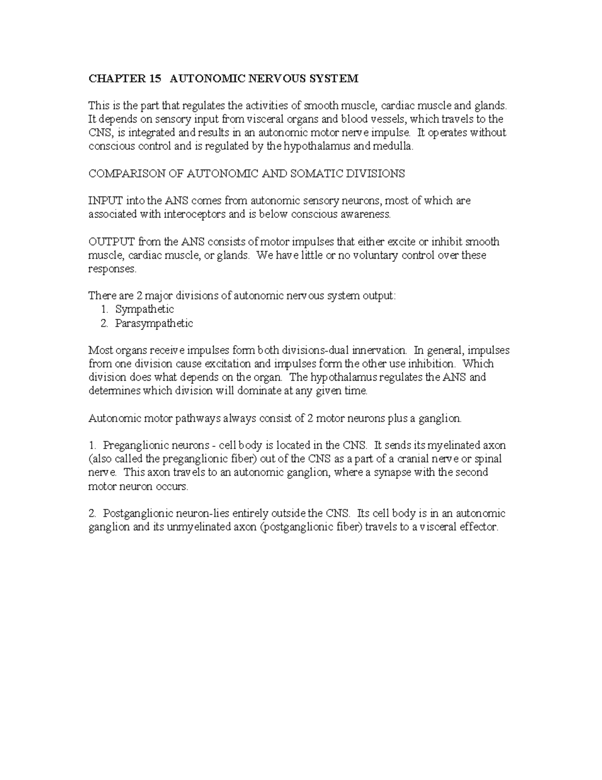 Chapter 15 Autonomic Nervous System - CHAPTER 15 AUTONOMIC NERVOUS ...