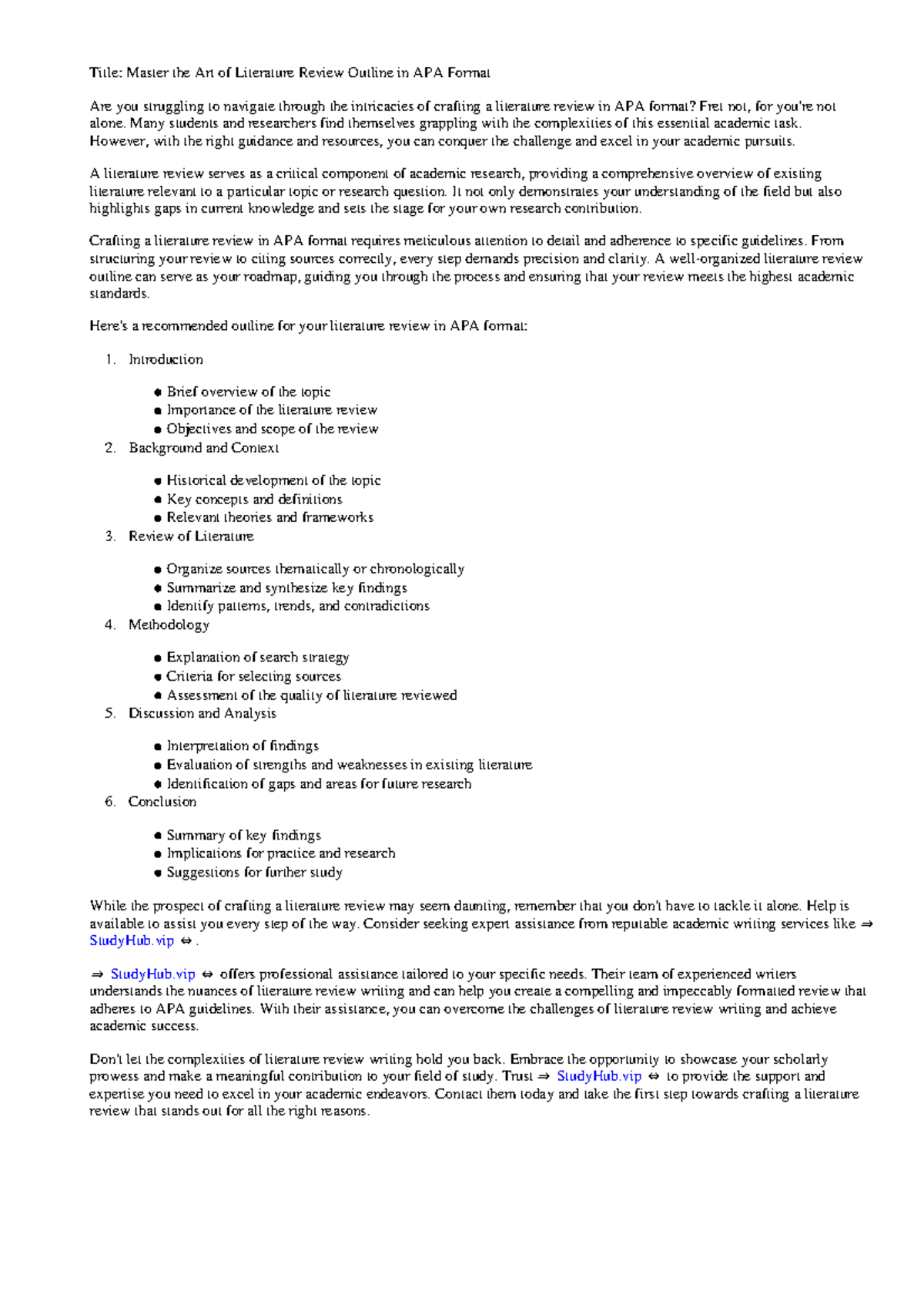 Literature Review Outline In Apa Format - Title: Master the Art of ...