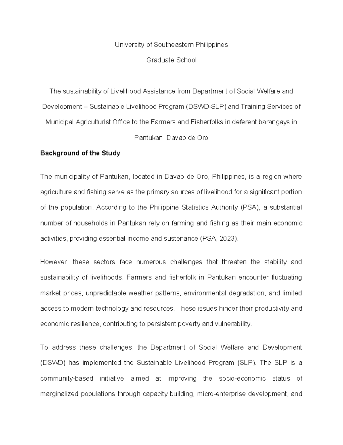 Concept Paper USEP - University of Southeastern Philippines Graduate ...