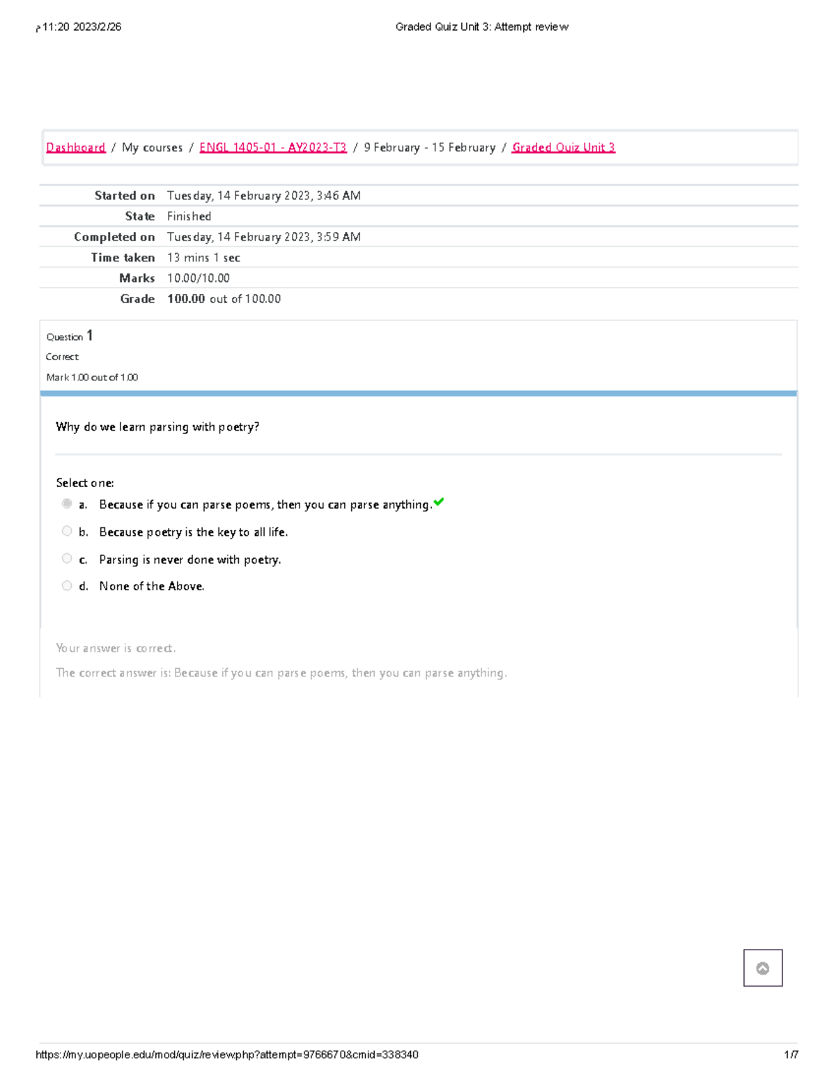 Graded Quiz Unit 3 ENGL 1405 - Started on Tuesday, 14 February 2023, 3: ...