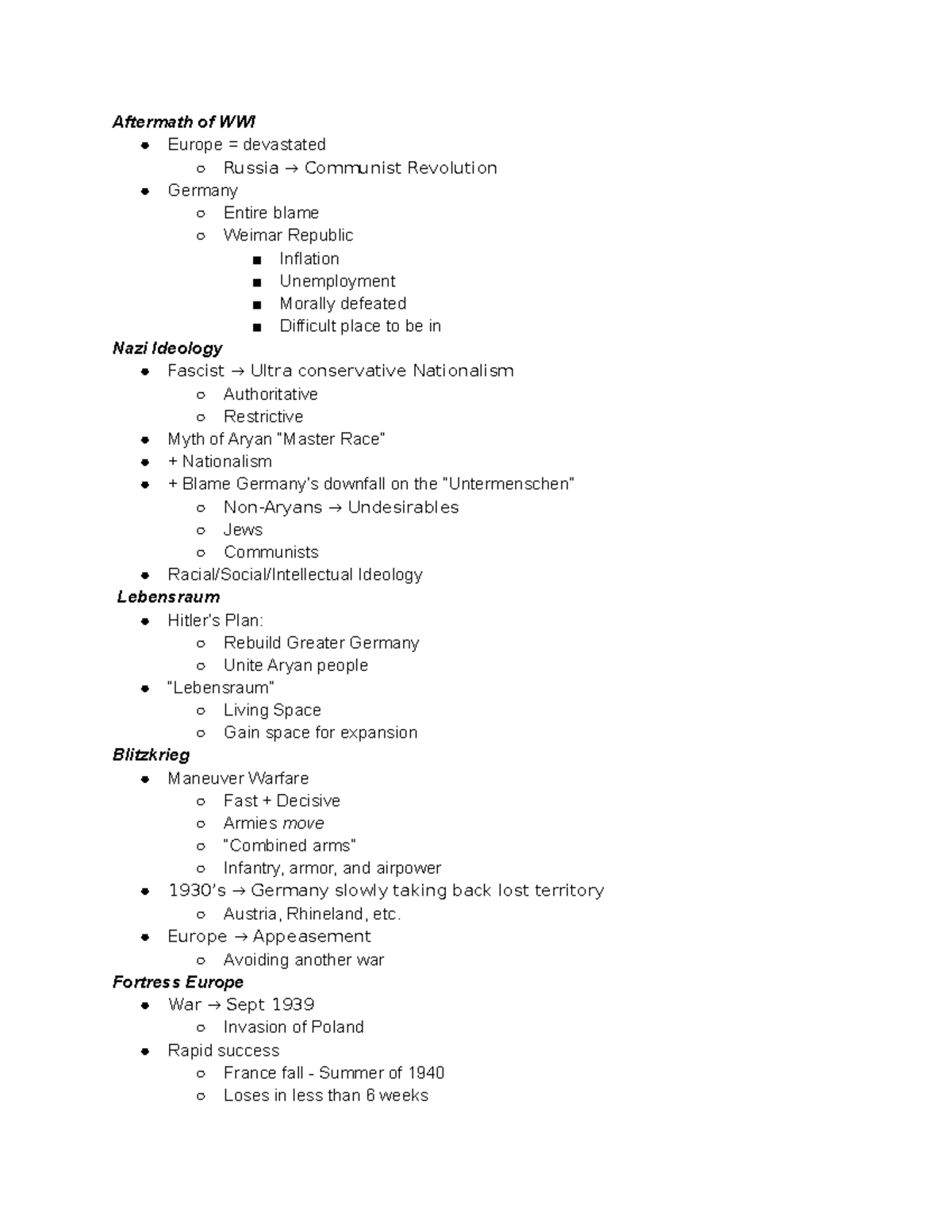 HIST 1312: World War II P1 - Aftermath of WWI Europe = devastated ...
