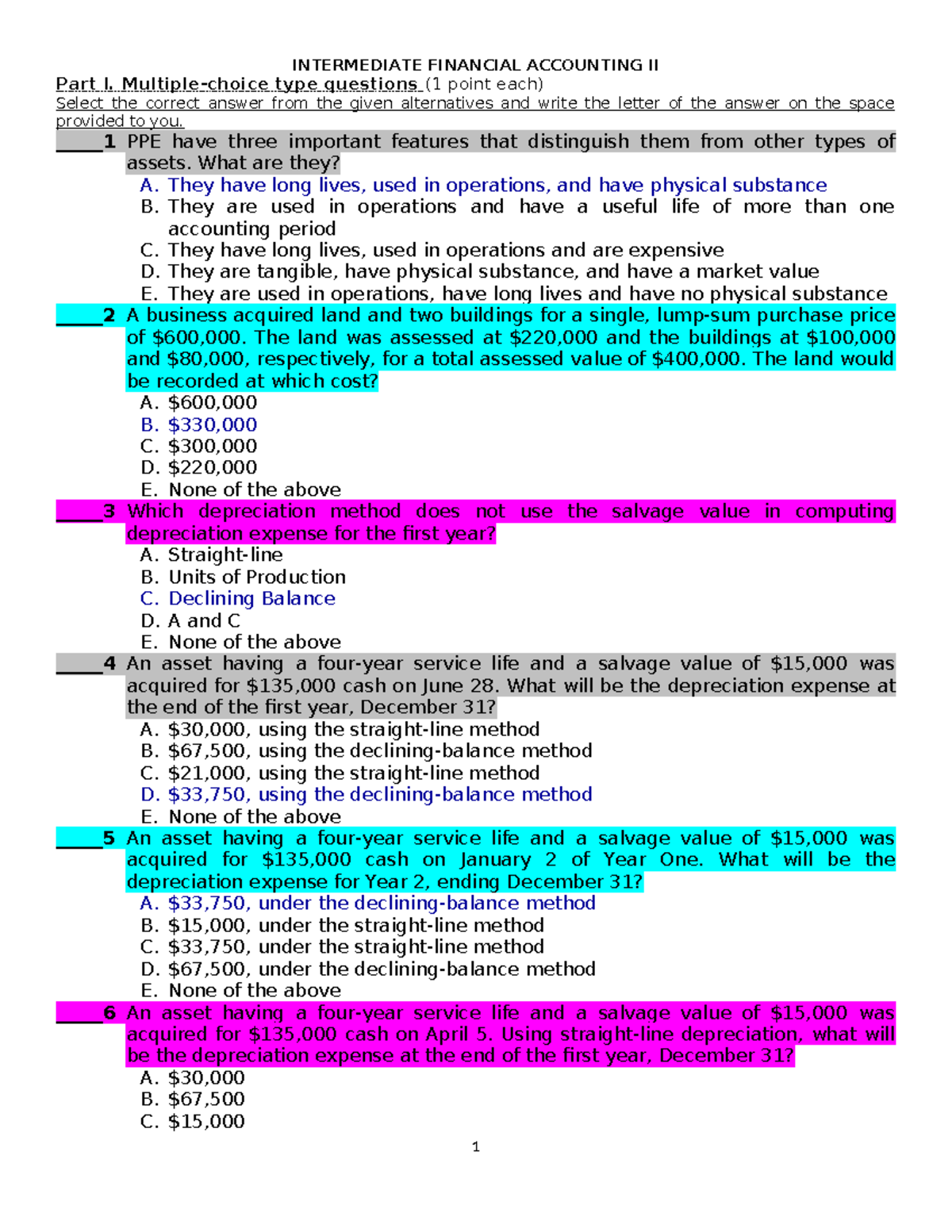 Intermediate Financial Accounting II SAQ - INTERMEDIATE FINANCIAL ...