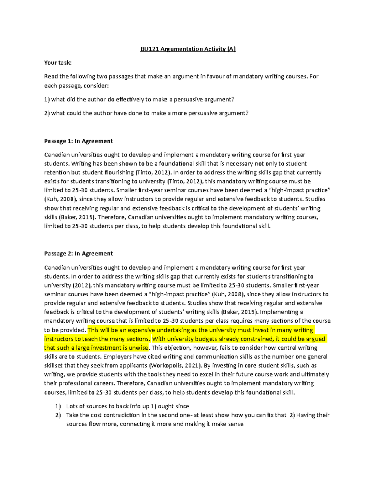 BU121 Argumentation Activity A - BU121 Argumentation Activity (A) Your ...