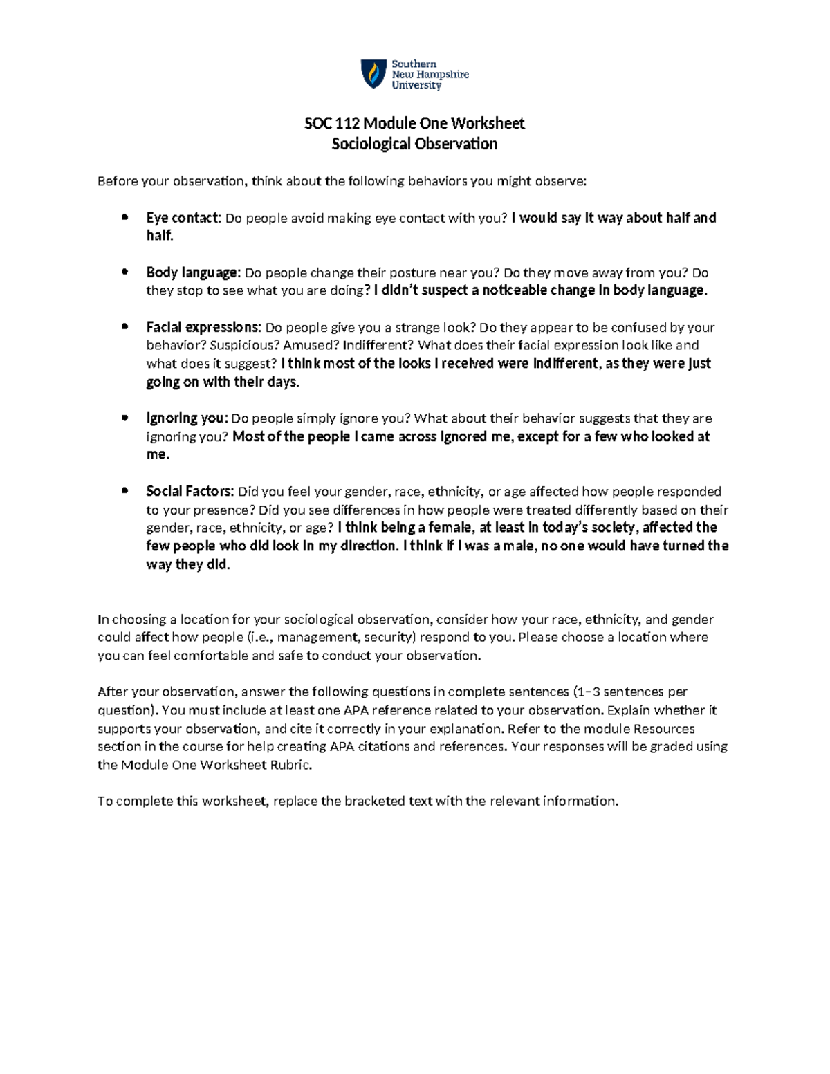 1-2 Worksheet SOC112 - SOC 112 Module One Worksheet Sociological ...