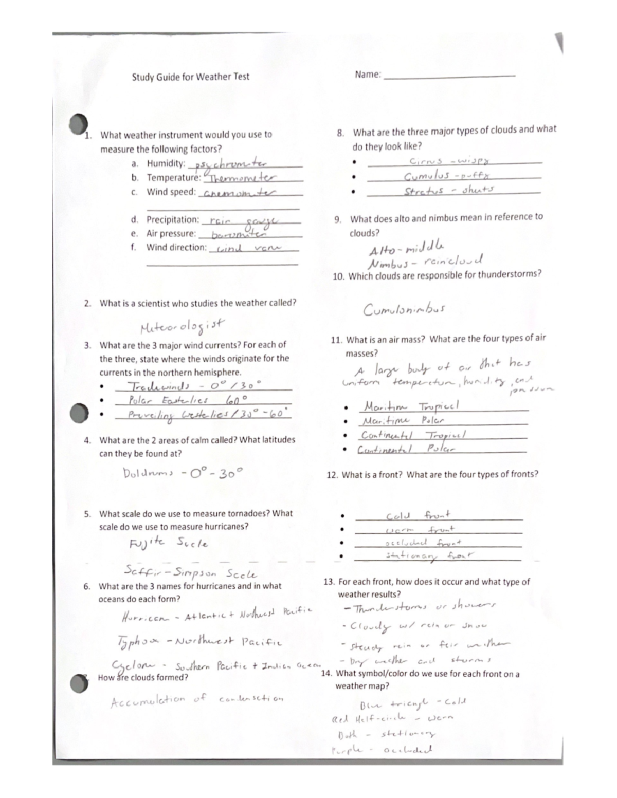 Study Guide for Weather Test - Studocu