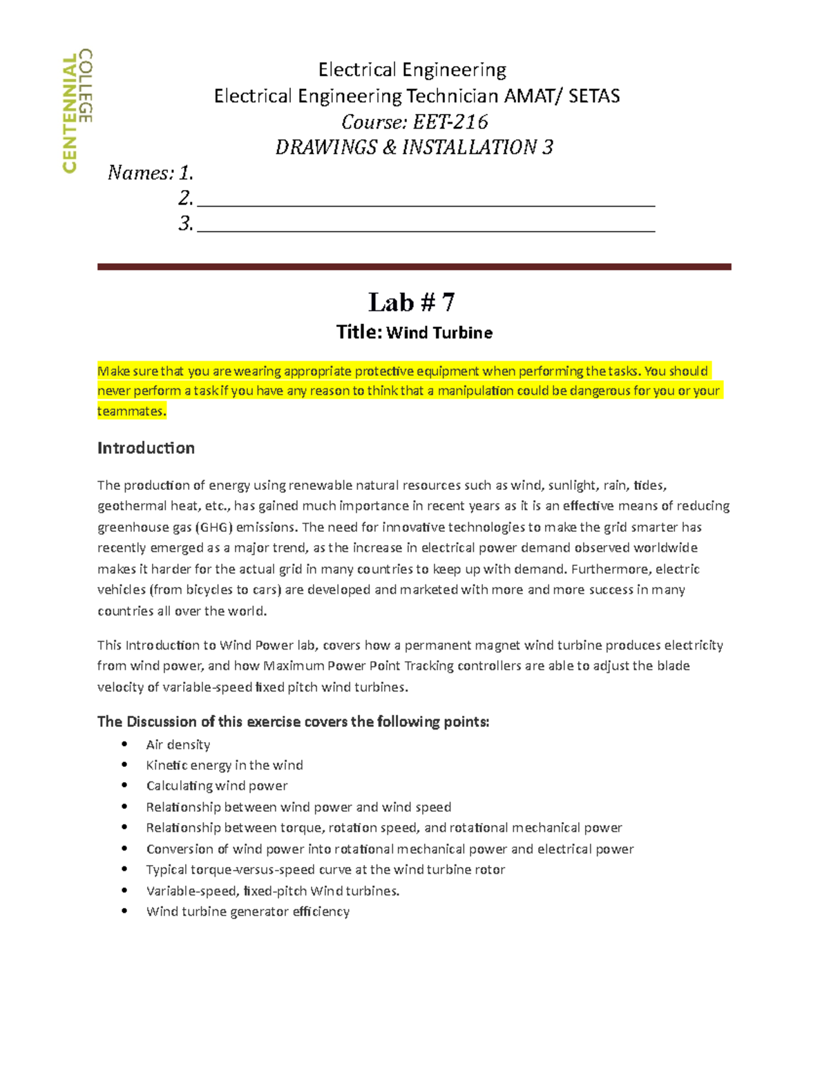 EET-216 W8 LAB # 7 - Wind Turbine (rev1) - Electrical Engineering ...