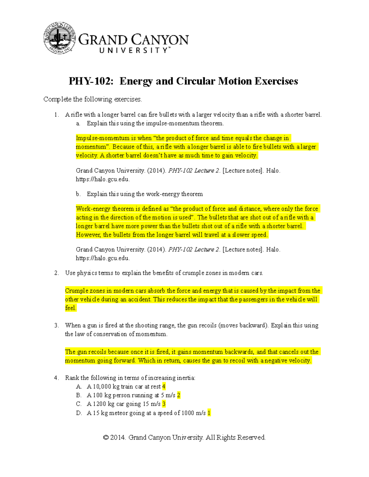 PHY-102 Energy and Circular Motion Exercises - PHY-102: Energy and Circular Motion Exercises ...