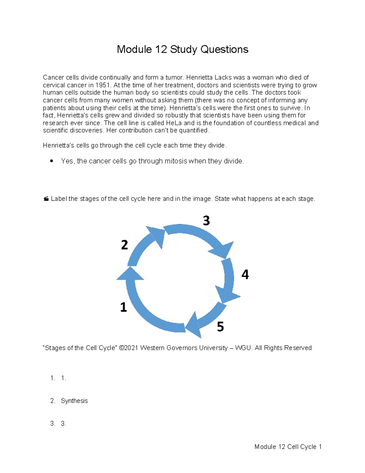 C190.v3 module 12 study questions - Module 12 Study Questions Cancer ...