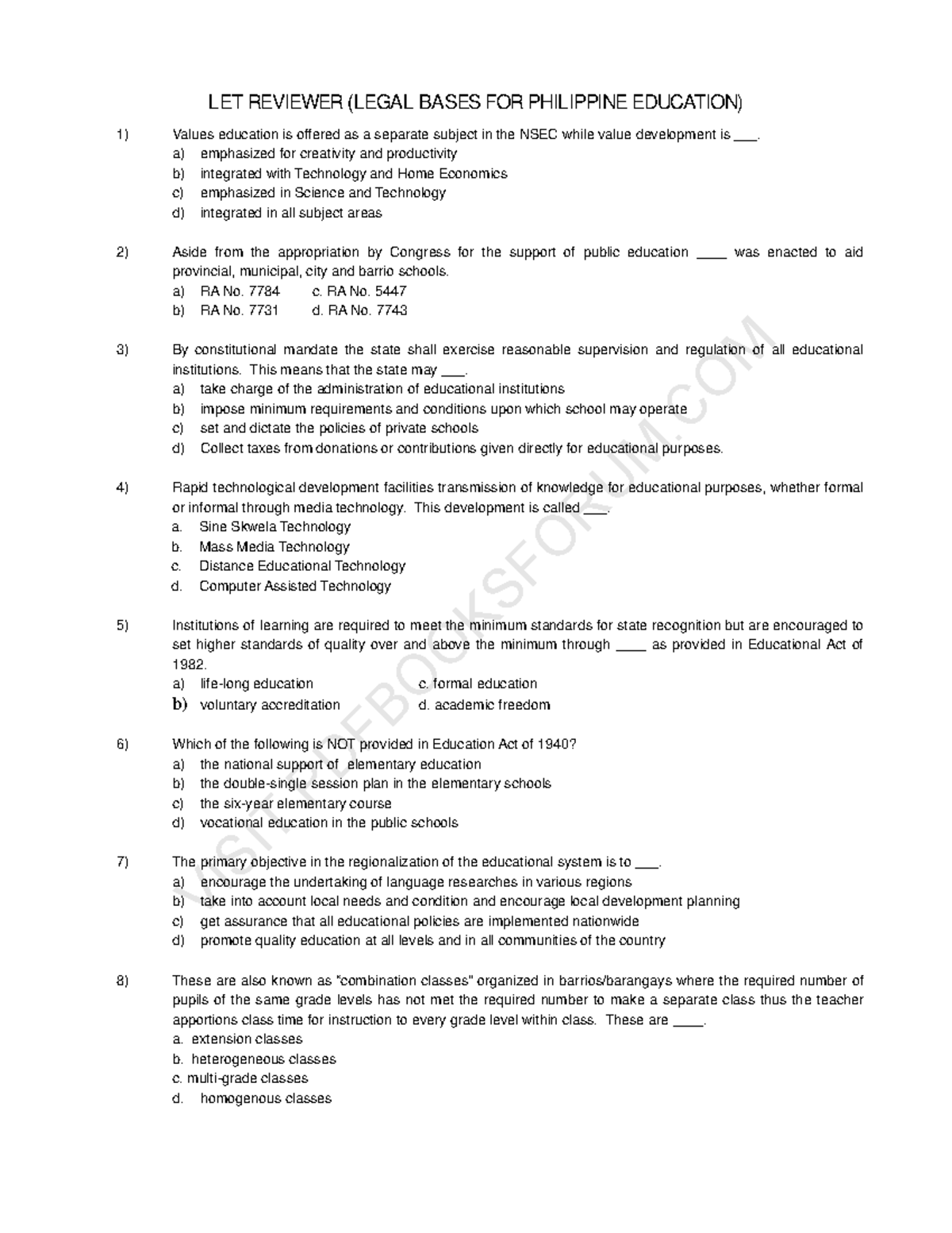 Profed 21 ans - Review - LET REVIEWER (LEGAL BASES FOR PHILIPPINE ...