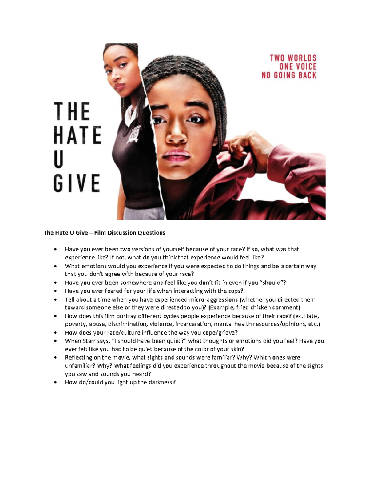 The Hate U Give Discussion Questions - The Hate U Give – Film Discussion Questions - Have you ...
