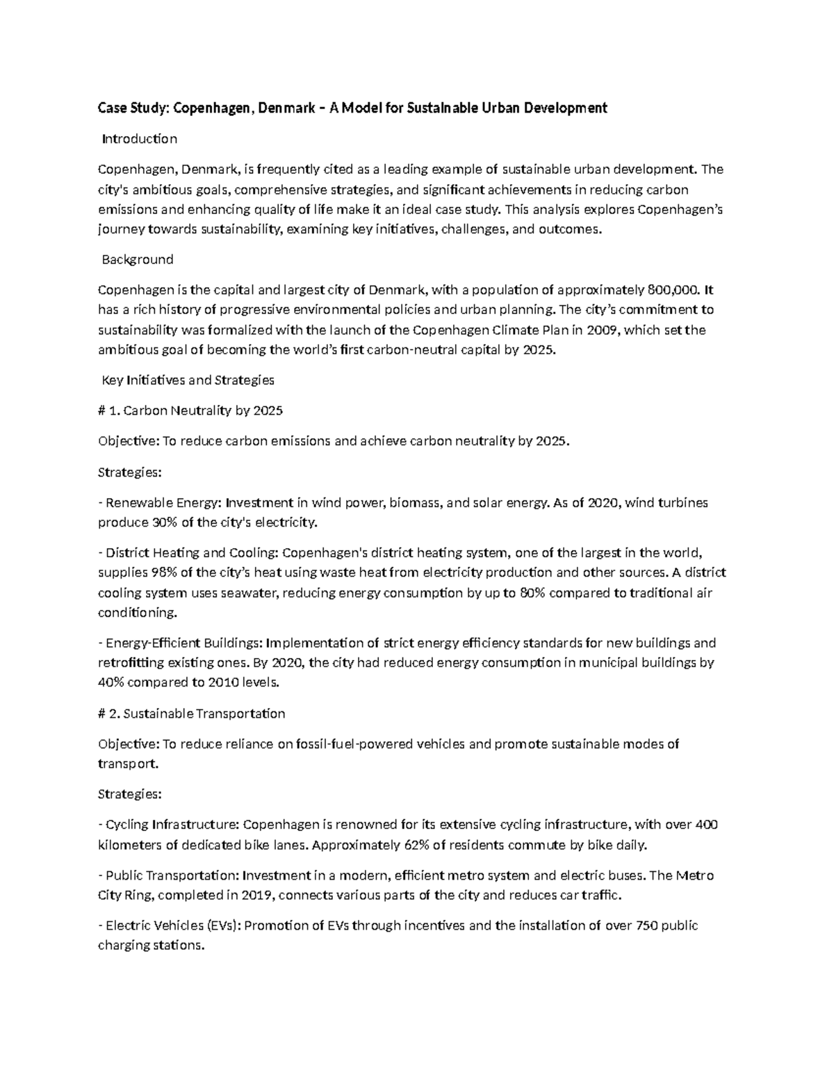 Case Study Sustainable City - Case Study: Copenhagen, Denmark – A Model ...