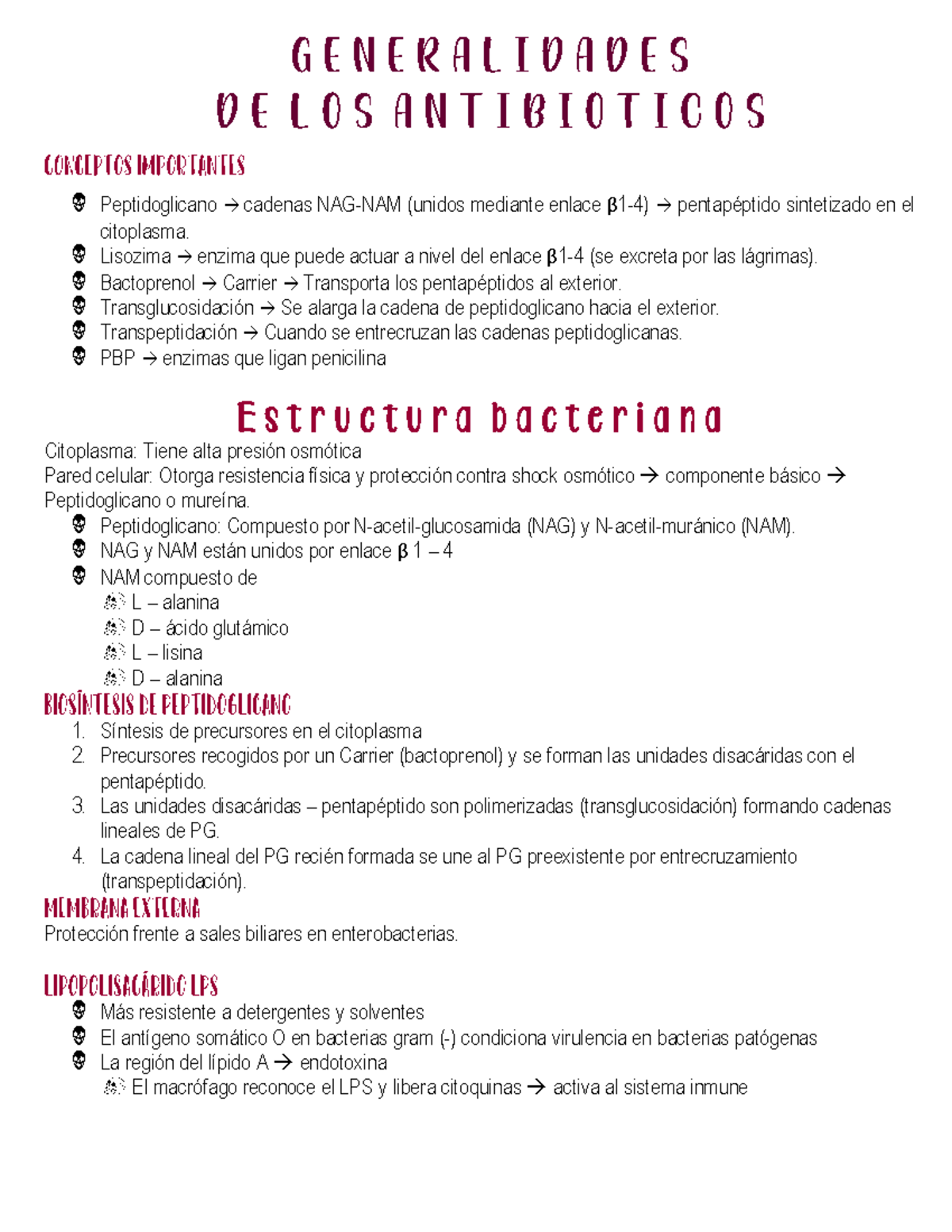 Resumen Microbiología II - Warning: TT: undefined function: 32 L Peptidoglicano → cadenas NAG ...