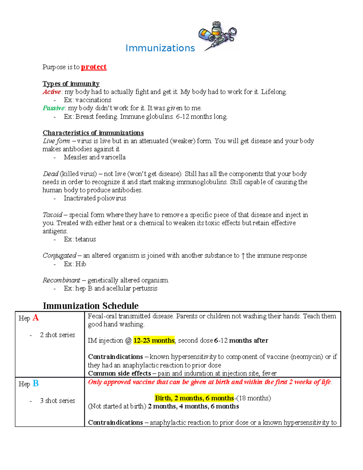 Immunizations - Lecture notes 3 - Purpose is to protect. Types of ...