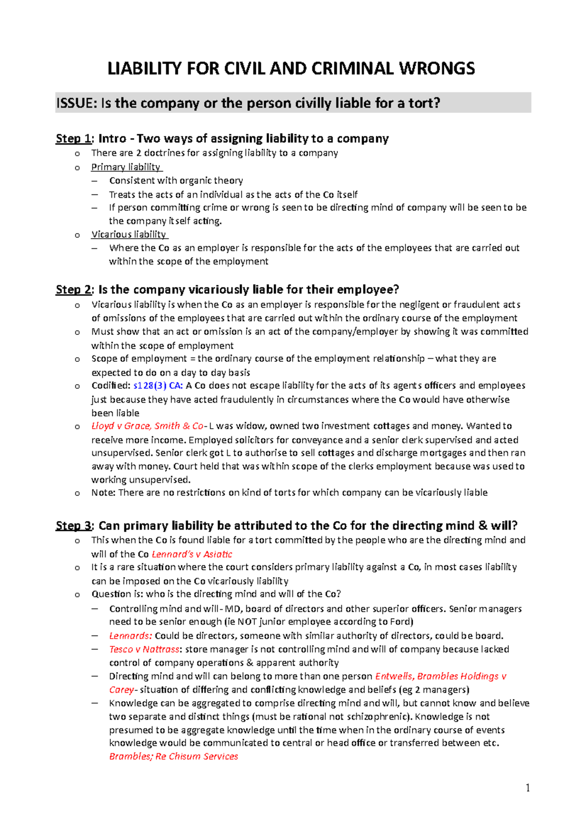 Liablity for civil or criminal wrongs - LIABILITY FOR CIVIL AND ...