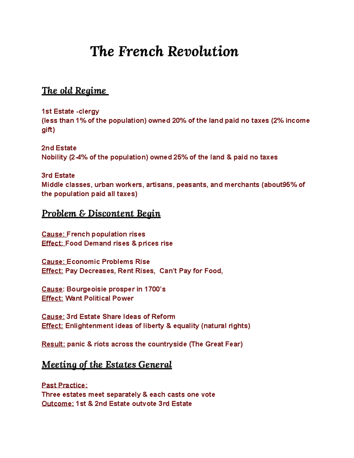 The French Revolution Notes - The French Revolution The old Regime 1st ...