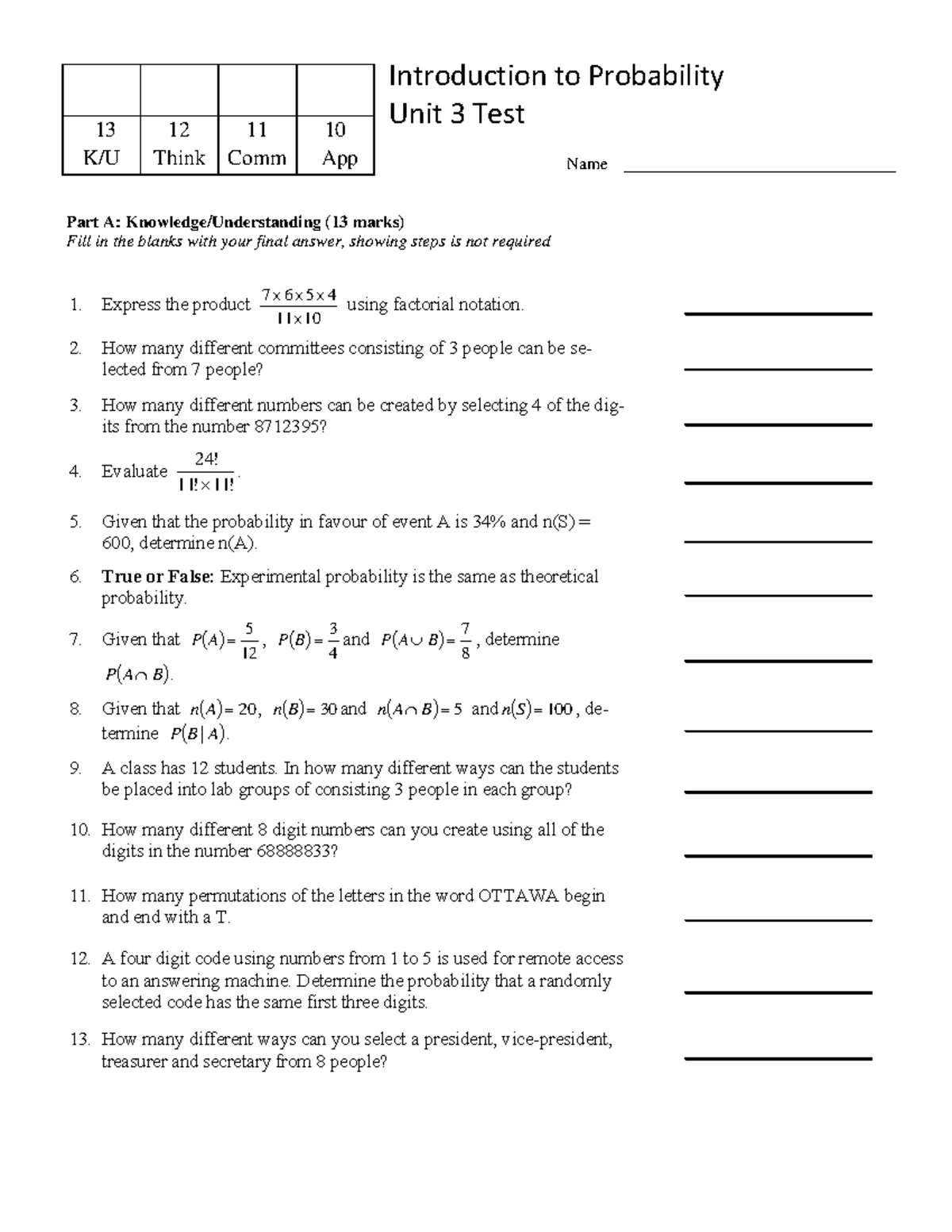 Unit 3 test - dd;lmfpdjfdifhd - Introduction to Probability Unit 3 Test ...