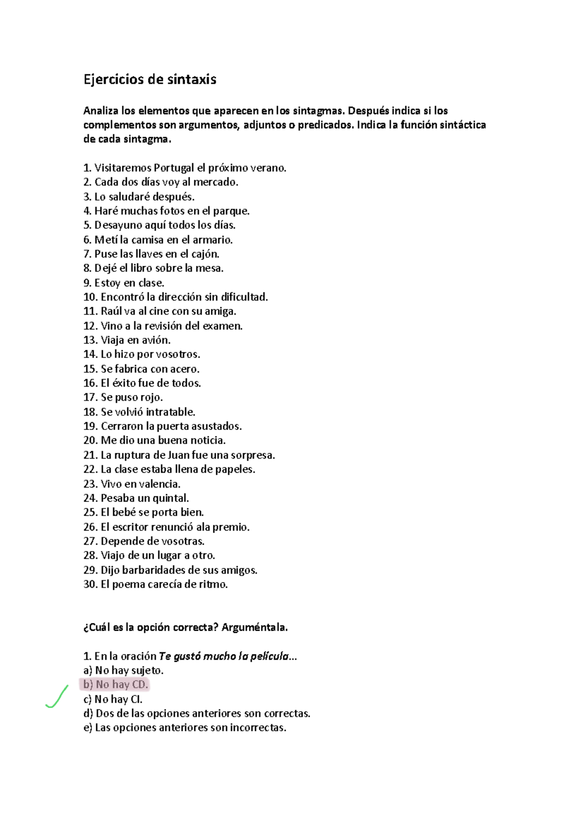 Ejercicios de sintaxis- Sintagmas Y Funciones - Ejercicios de sintaxis ...